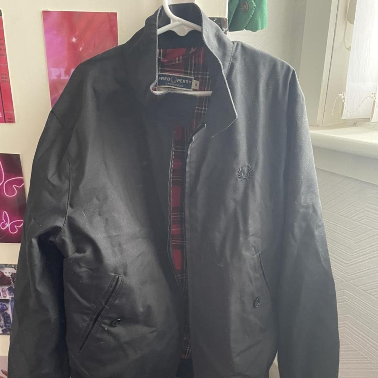 Black Fred Perry Jacket Checked red lining on the... - Depop