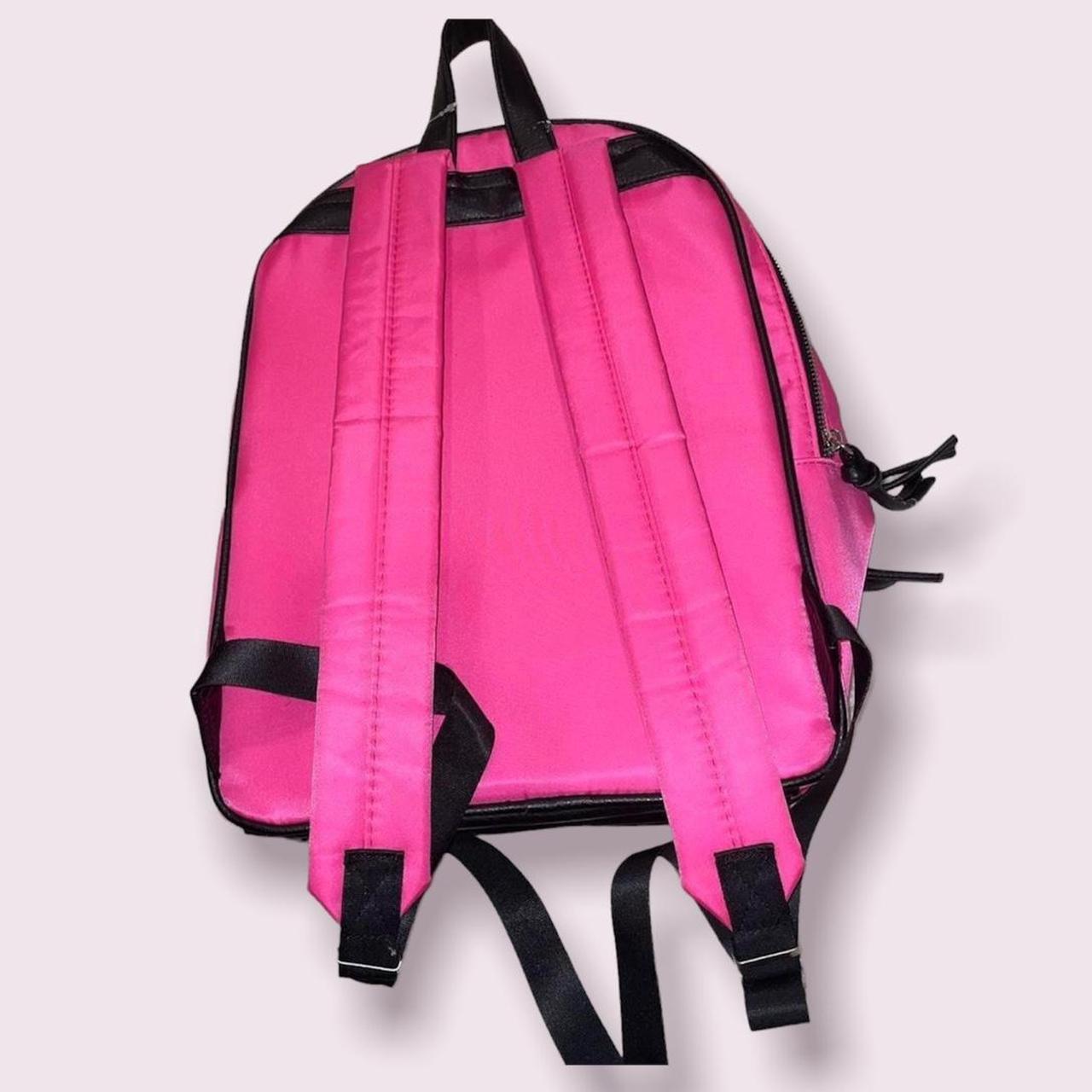 neon pink y2k backpack black straps, black and... - Depop