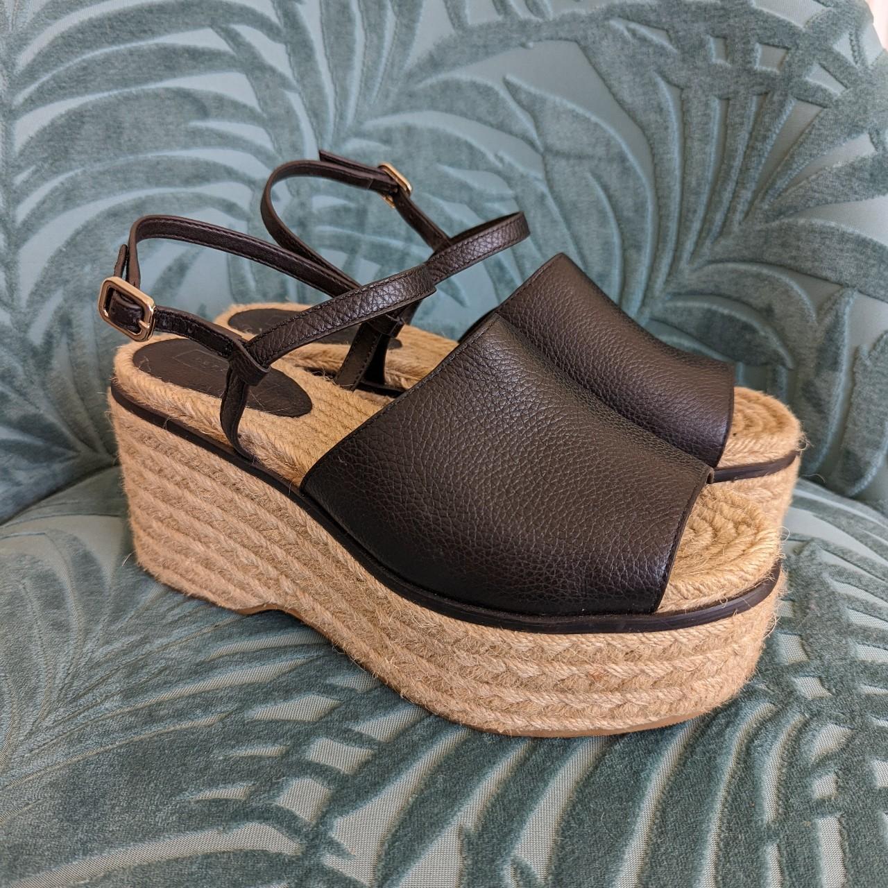 Topshop leather platform wedges mules with ankle... - Depop