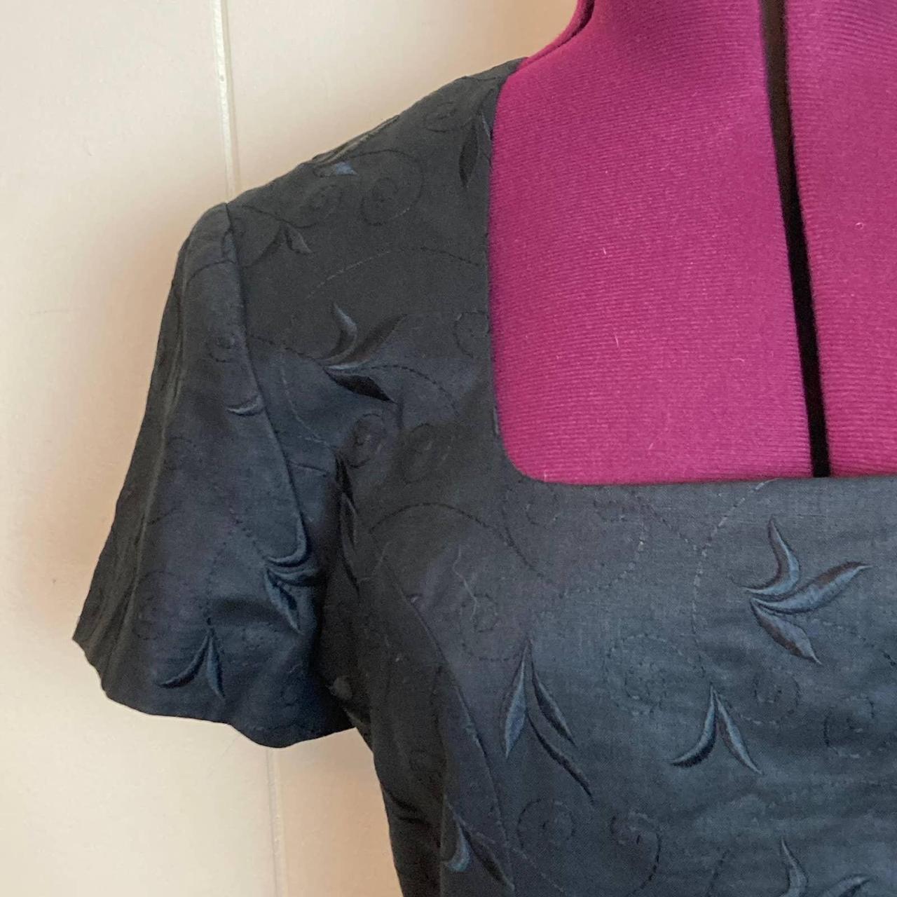 Vintage 80s 90s Black Embroidered Linen Sheath Dress... - Depop