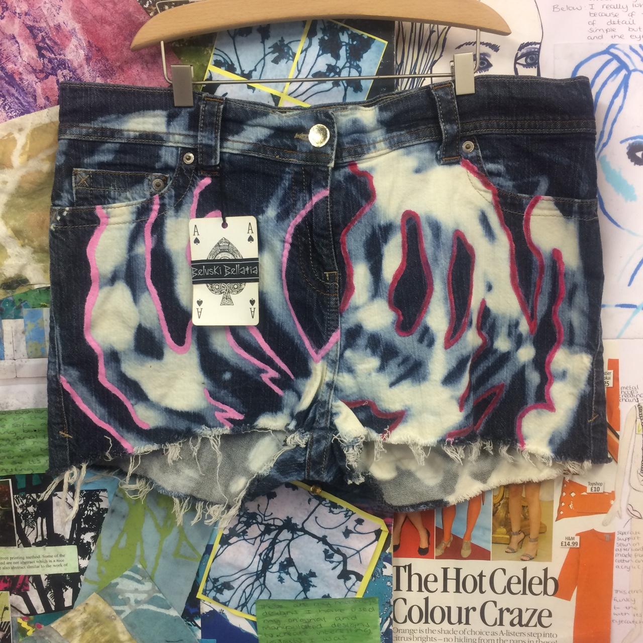 Customised paint splatter denim shorts. Size 14. P&P... - Depop