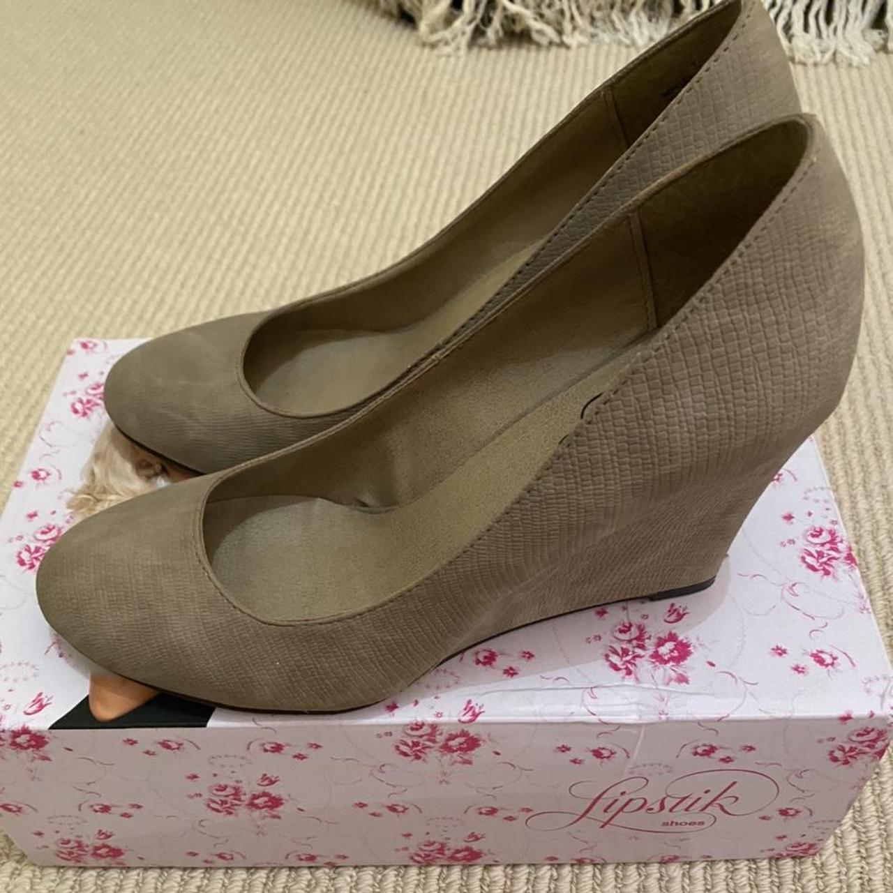 Lipstick clarise mouse liza wedge heels size 7,... - Depop