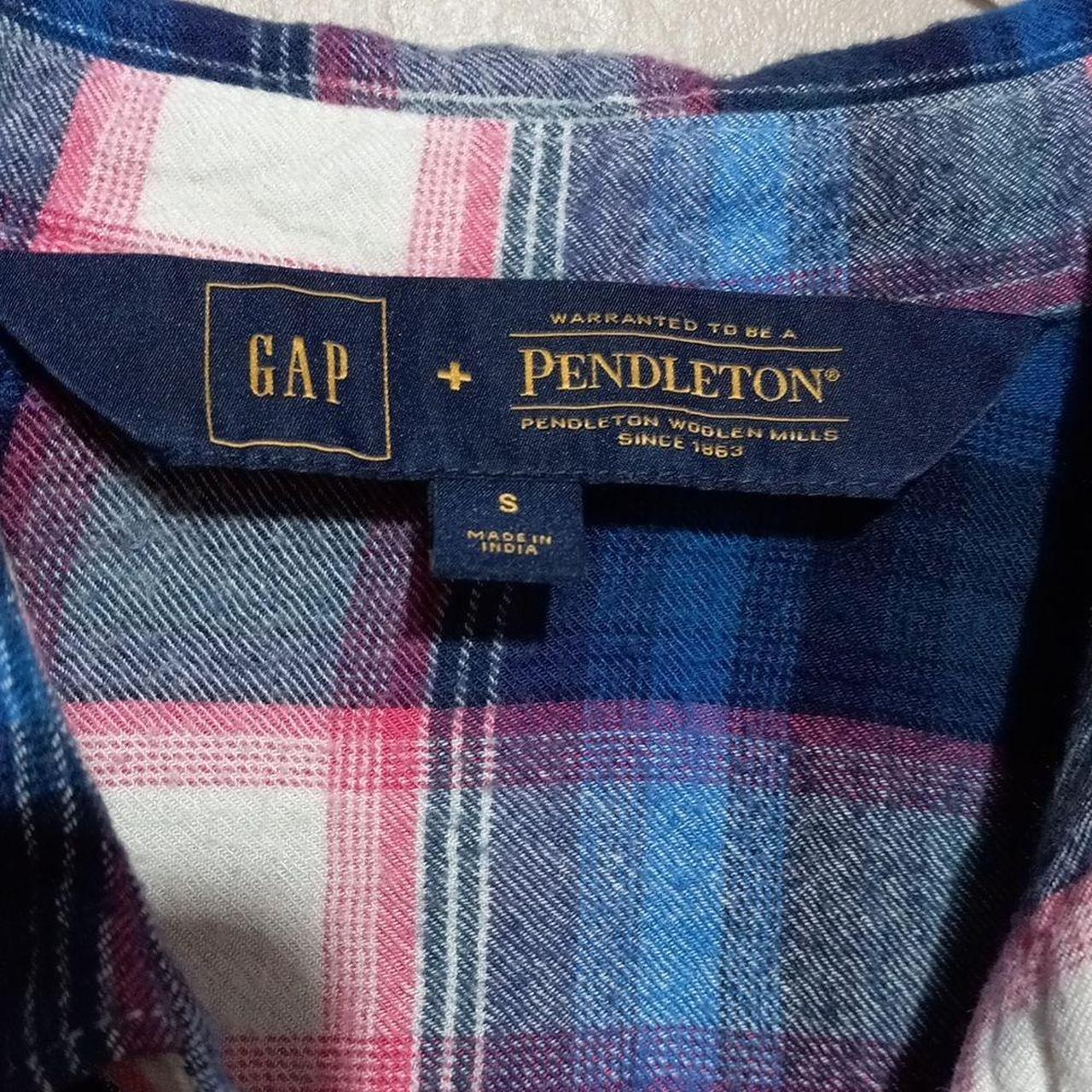 GAP + Pendleton pink blue plaid rain viscose button... - Depop