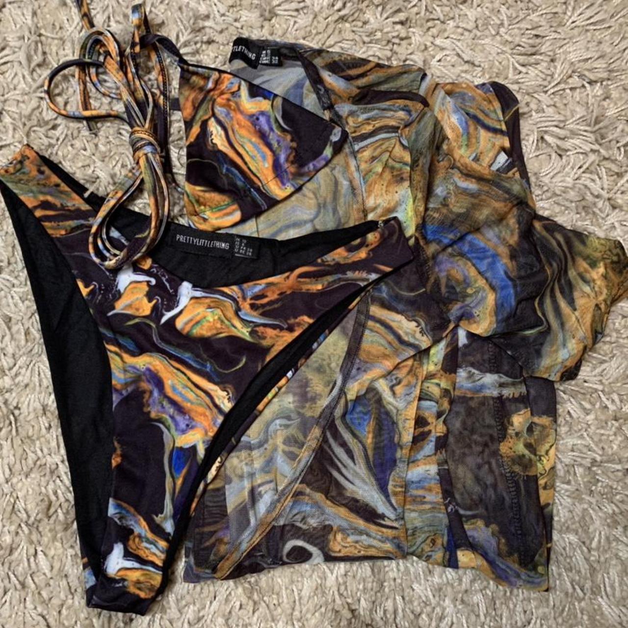 acid/galaxy style 3 piece bathing suit worn once as... - Depop