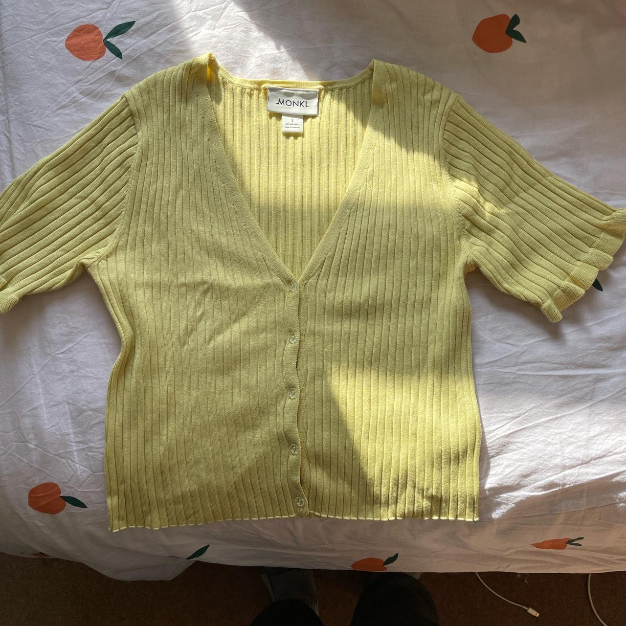Pastel yellow button up top from Monki with cute... - Depop