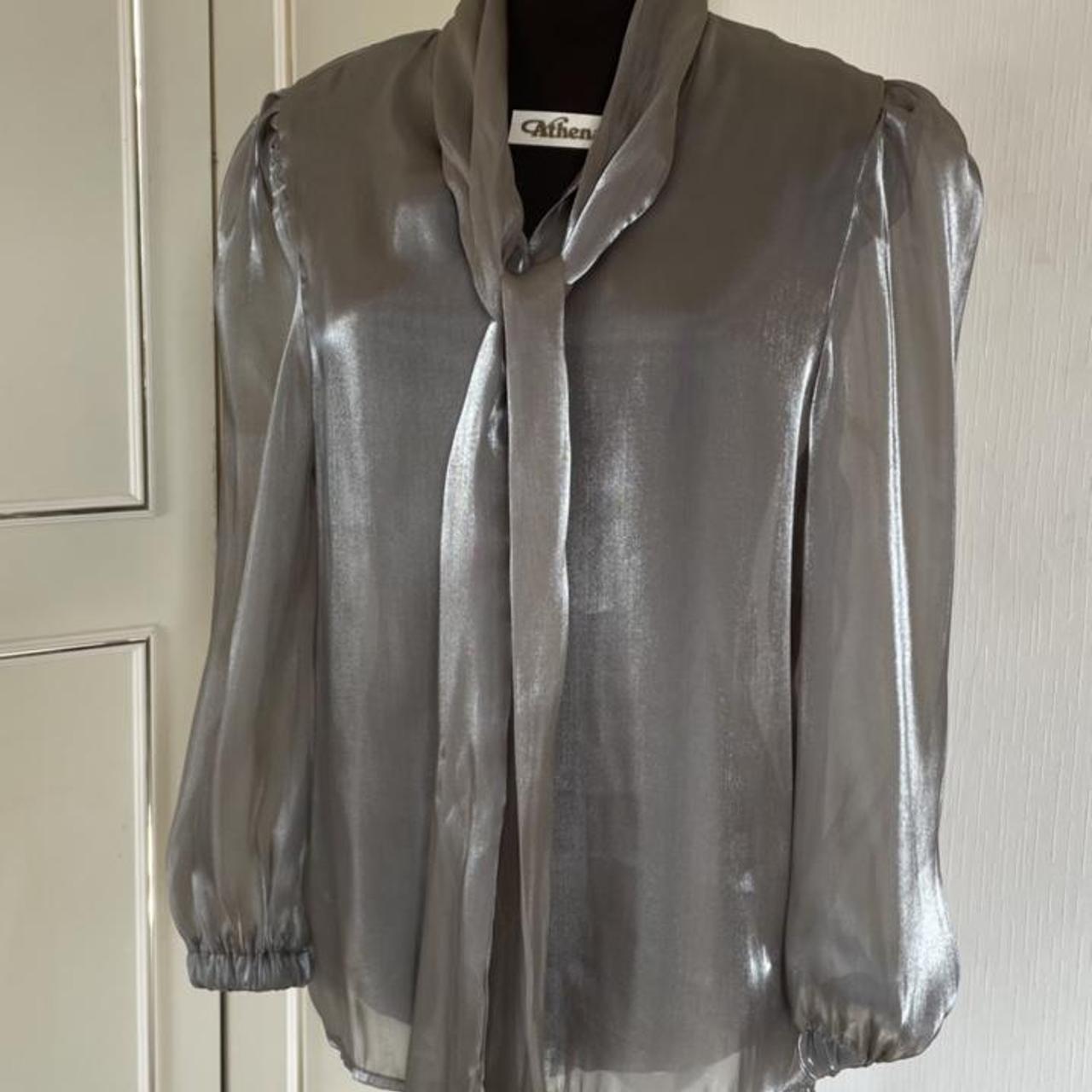 Stunning chiffon shimmer blouse, metallic gold... - Depop