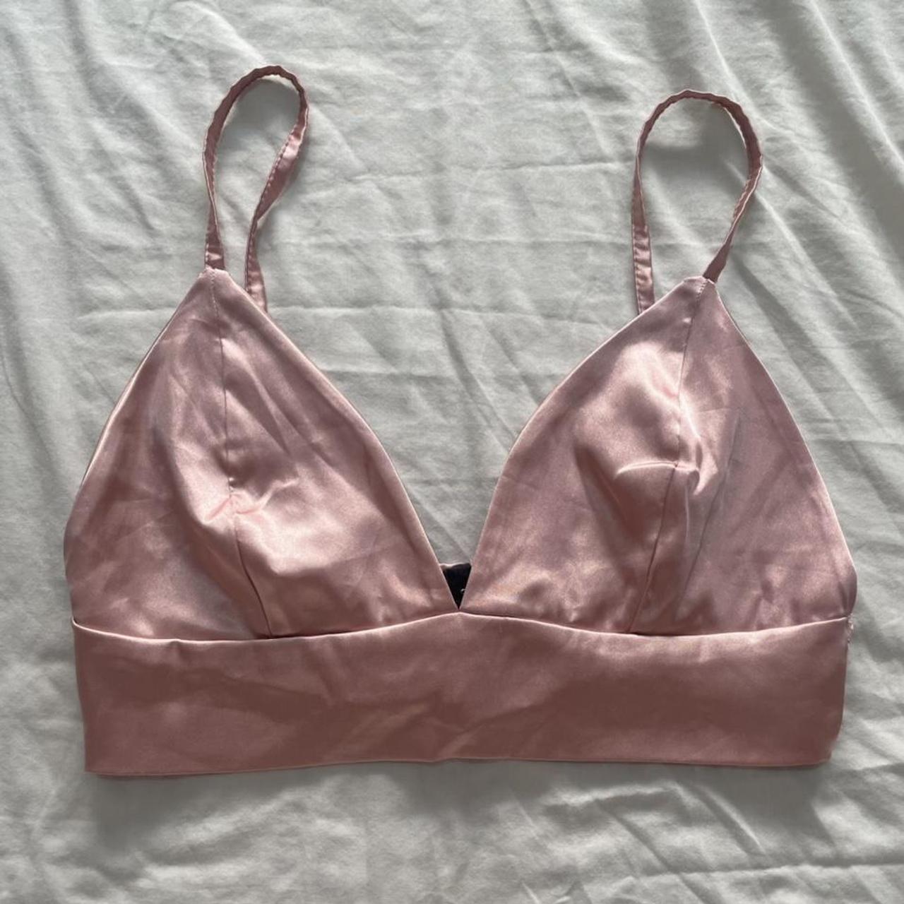 Pink satin bralet size 10, in good condition... - Depop