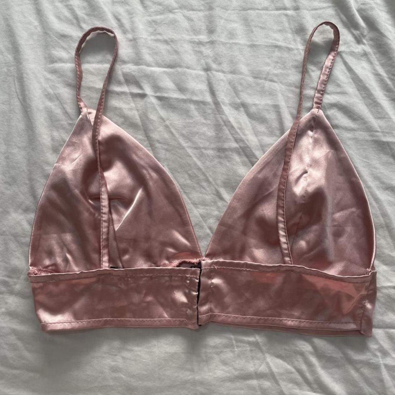 Pink satin bralet size 10, in good condition... - Depop