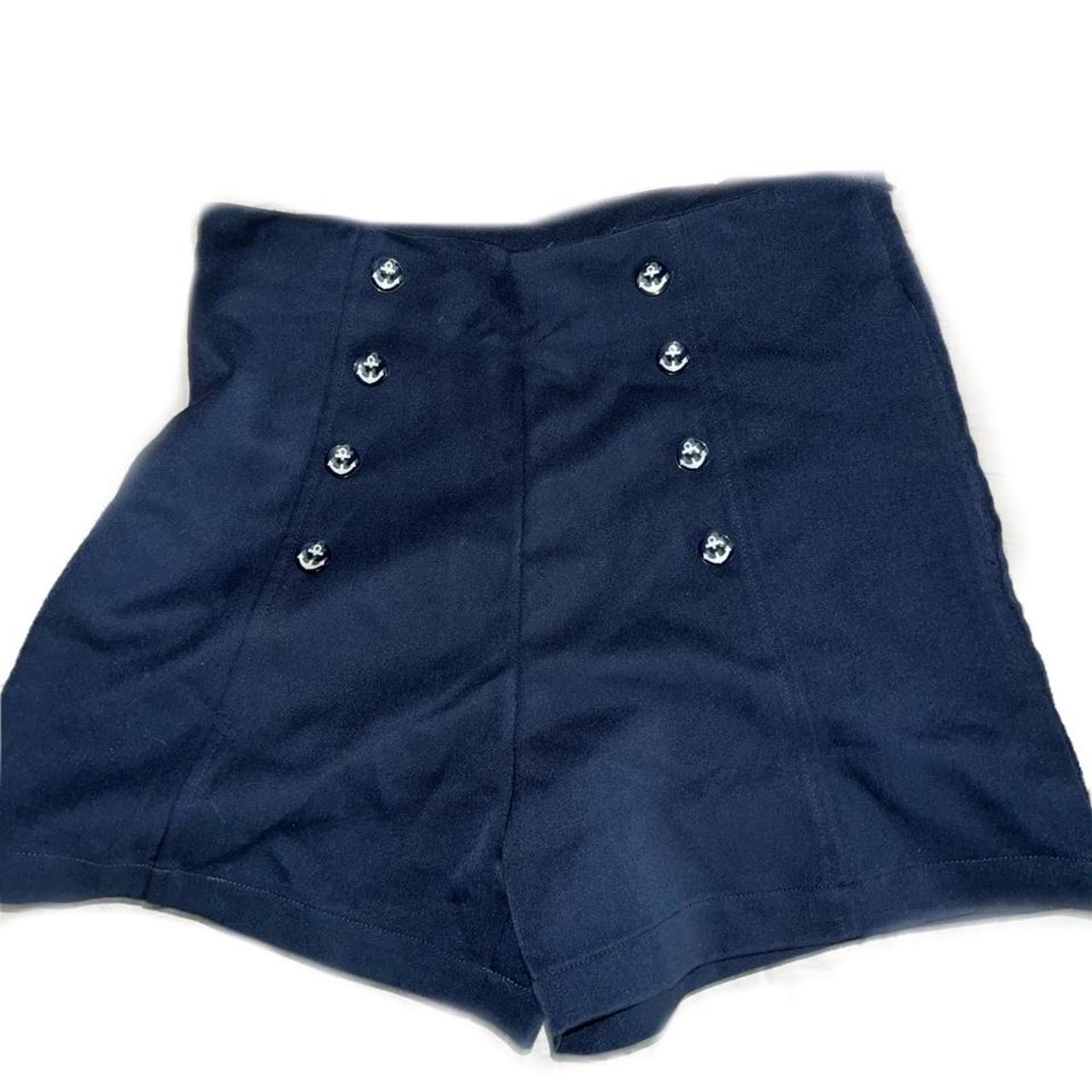 1940s style high waisted sailor shorts Buttons... - Depop