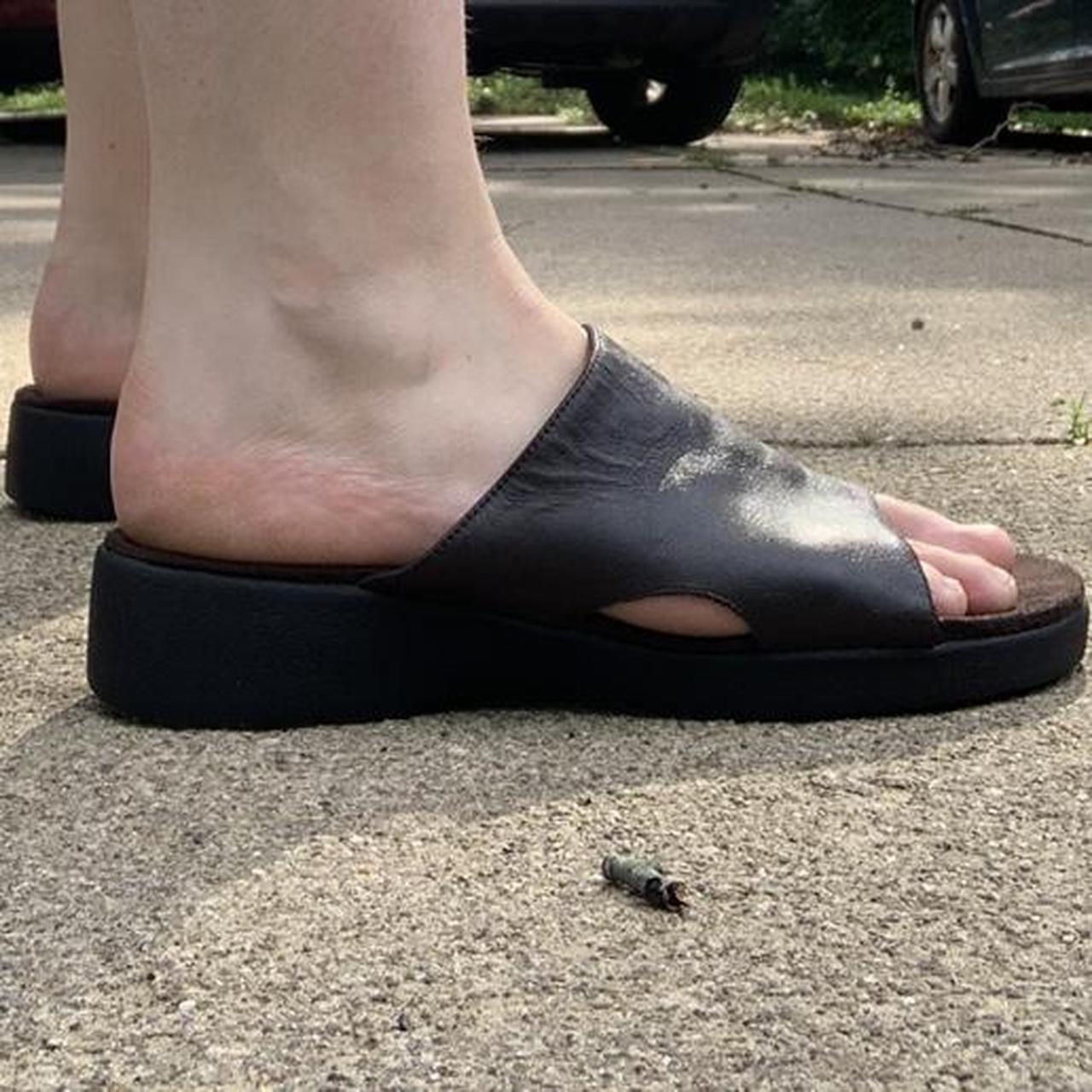 Vintage Platform Brown Leather Slides Size 7.5... - Depop