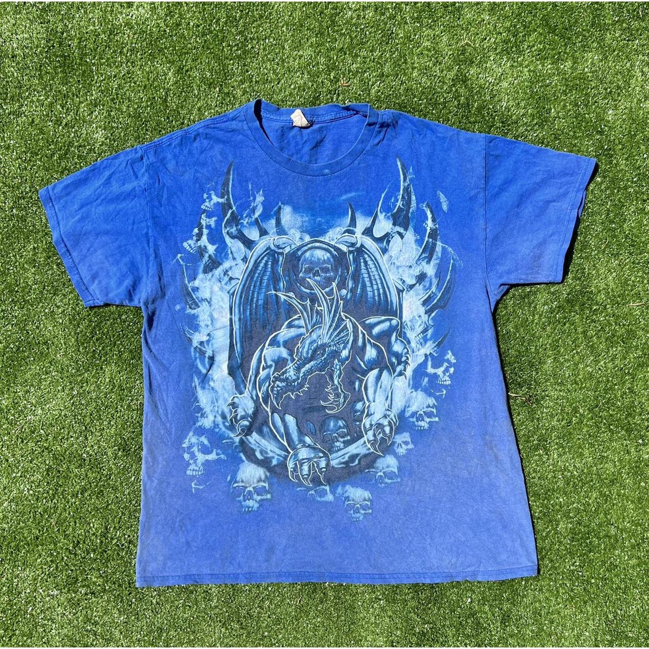 Vintage 2000s Cyber Punk Faded Dragon Skull Blue... - Depop