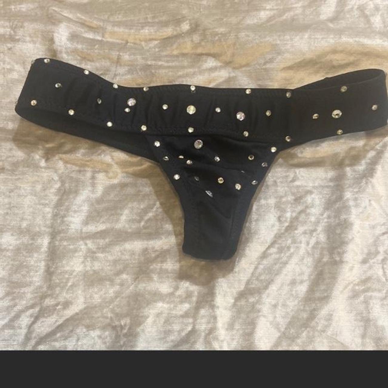Black g string with rhinestones Elastic... - Depop
