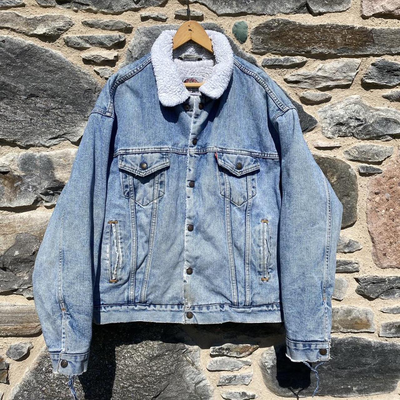 Vintage Levi’s denim jacket coat with borg/fake... - Depop