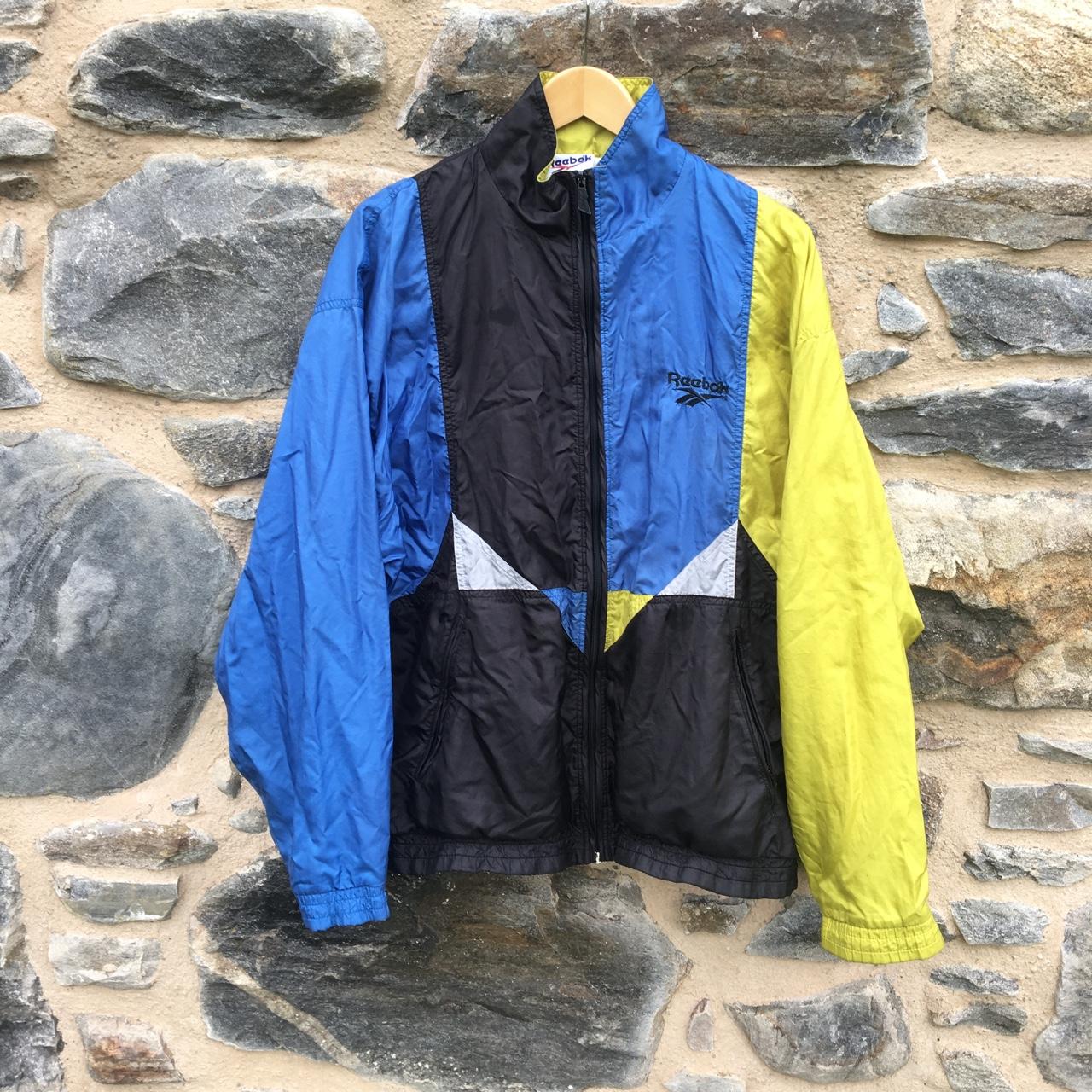 Reebok shell jacket wind breaker coat Blue black... - Depop