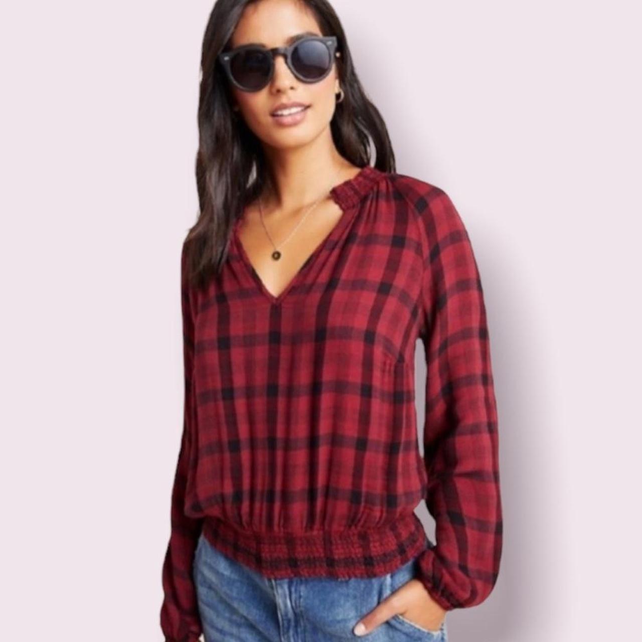 Beautiful black and red plaid long sleeve blouse top... - Depop