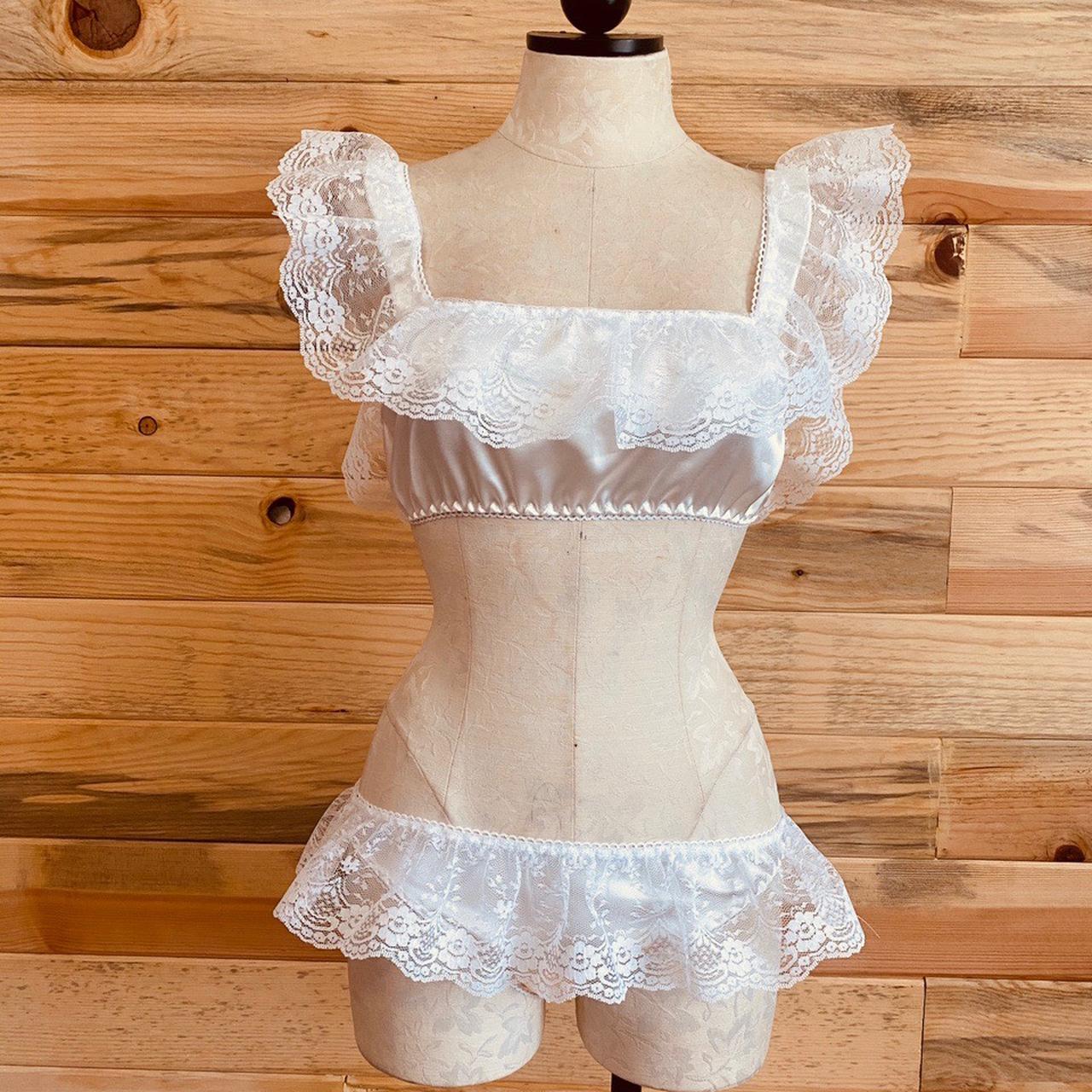 Doris Set. Stretch Satin ruffled lace bandeau top... - Depop