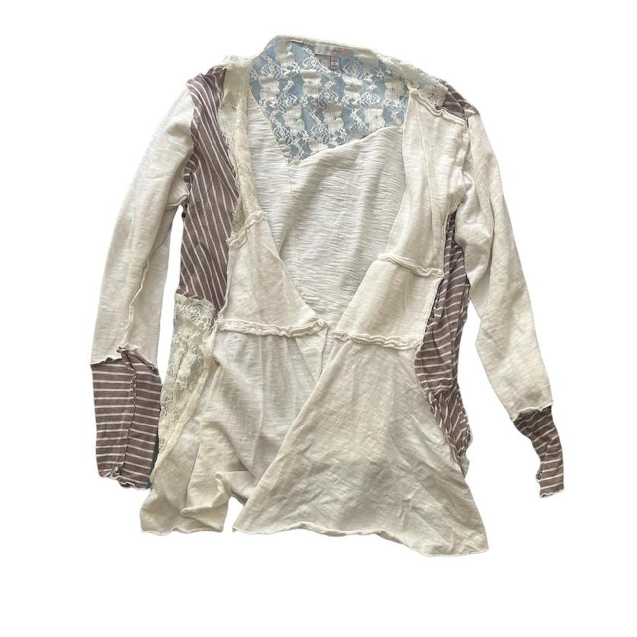 Loose Threads Women's Cream and Brown Cardigan | Depop