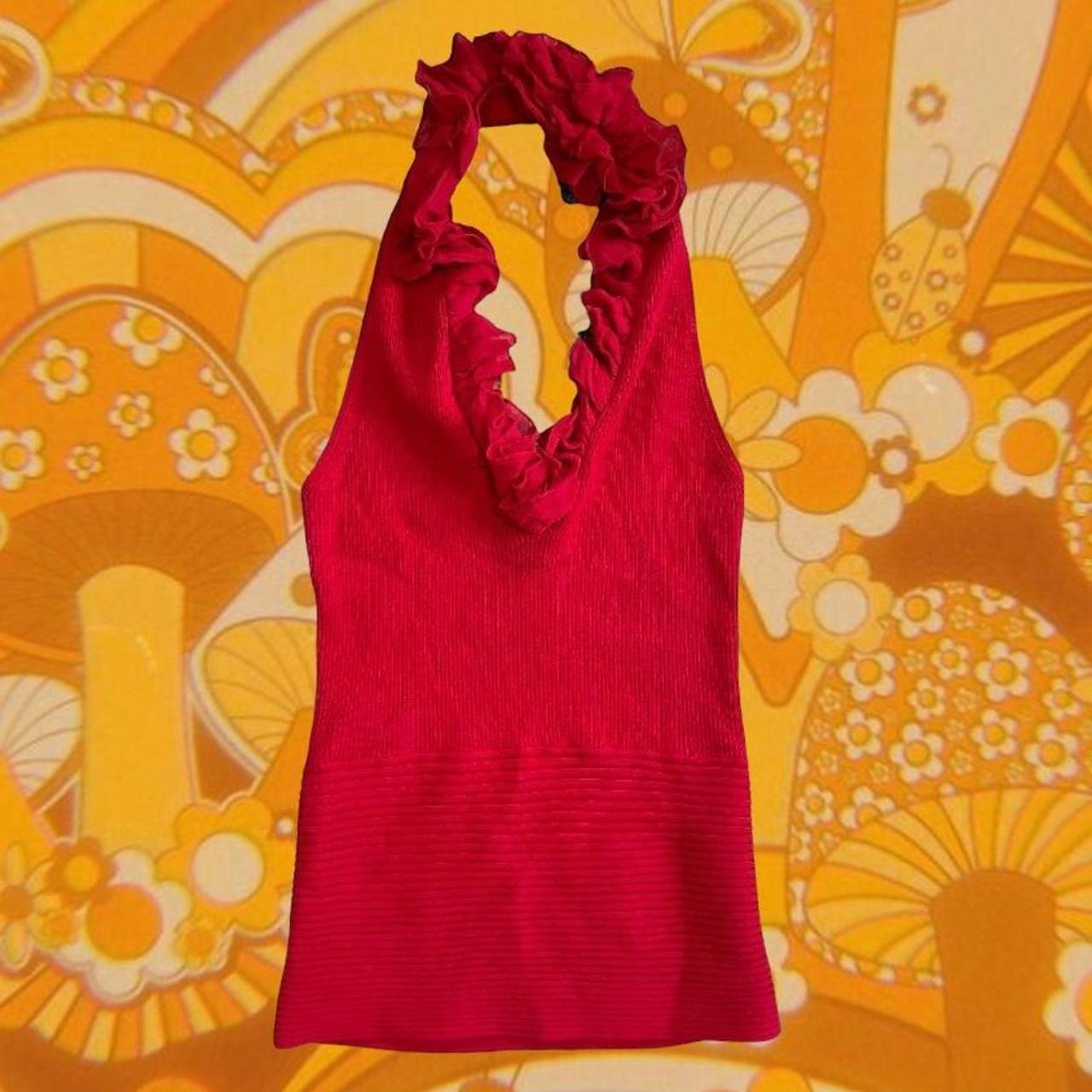 Y2k Red Halter Top with ruffles Size: Small Brand:... - Depop