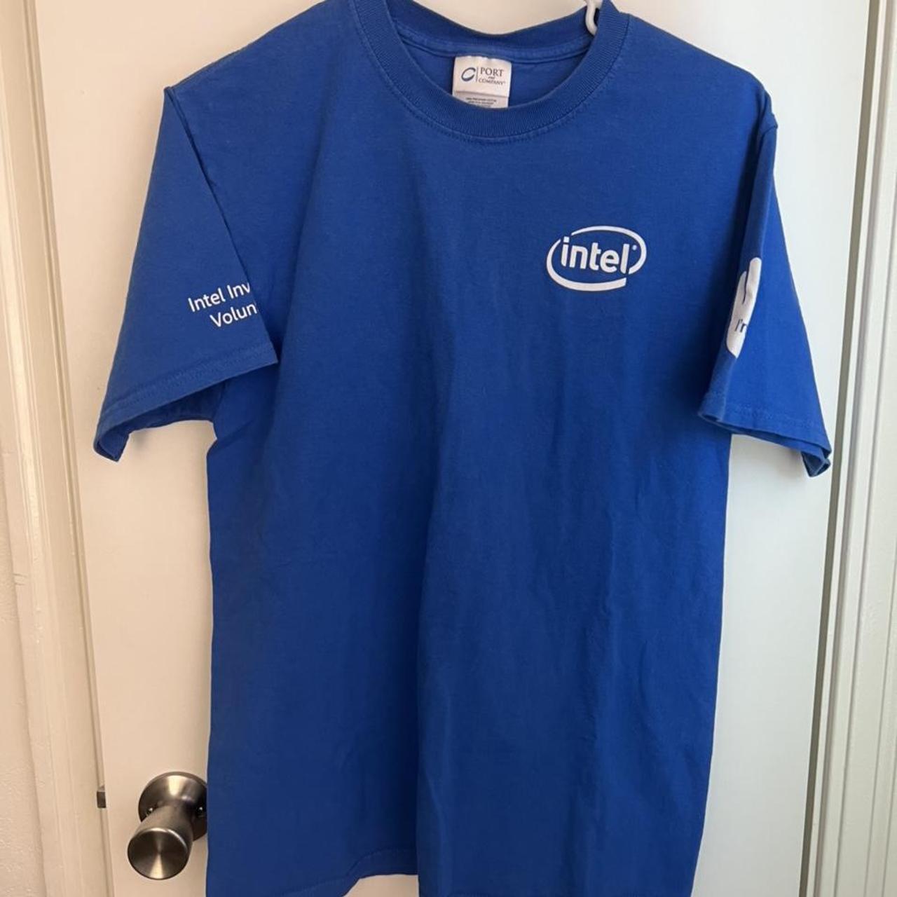 Blue Intel tee . Port Authority size medium in good... - Depop