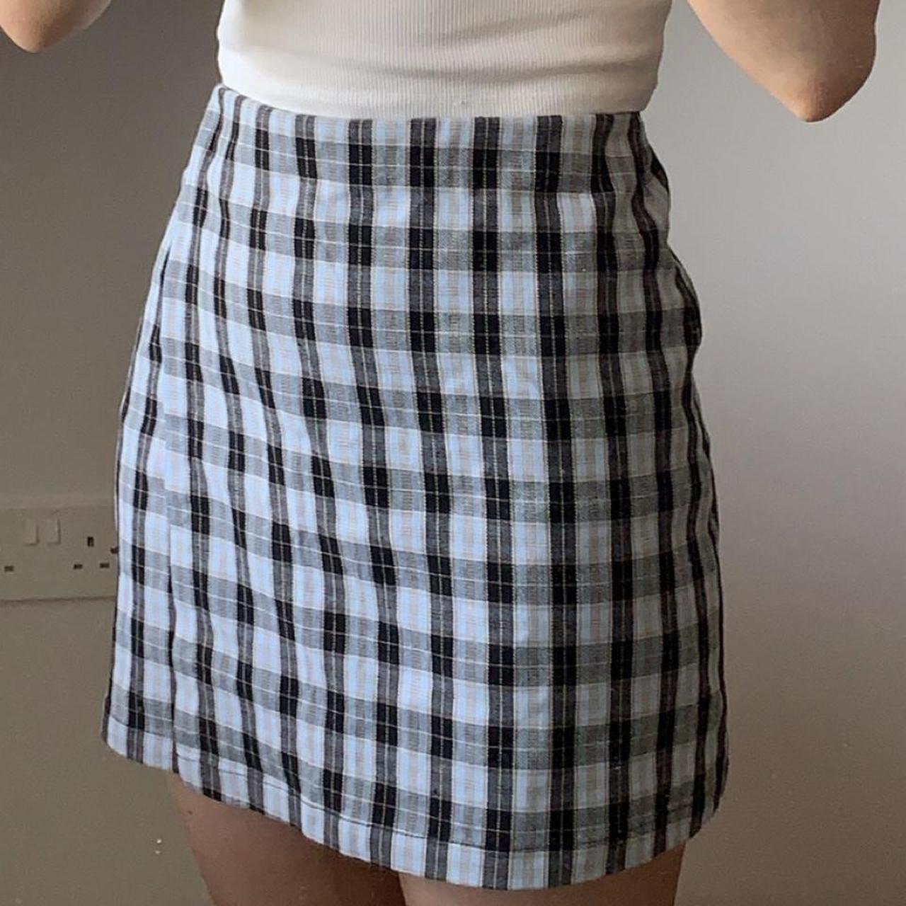 Subdued blue plaid mini cottage core 90s style skirt... | Depop