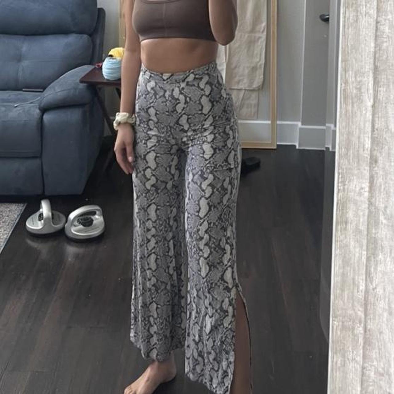 Gray Snake Print Trousers in woven fabric with a... - Depop