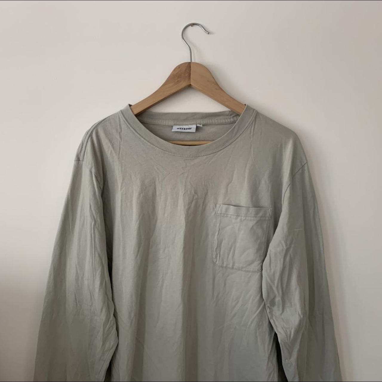 WEEKDAY pale green / grey long sleeve tee with chest... - Depop