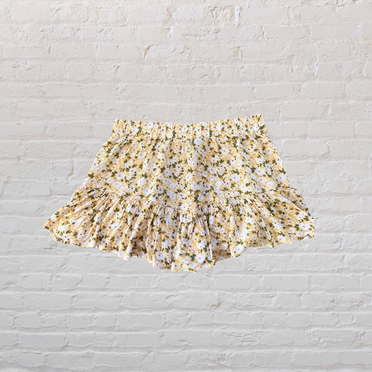 Yellow Floral Skort Size medium Skirt look in front... - Depop