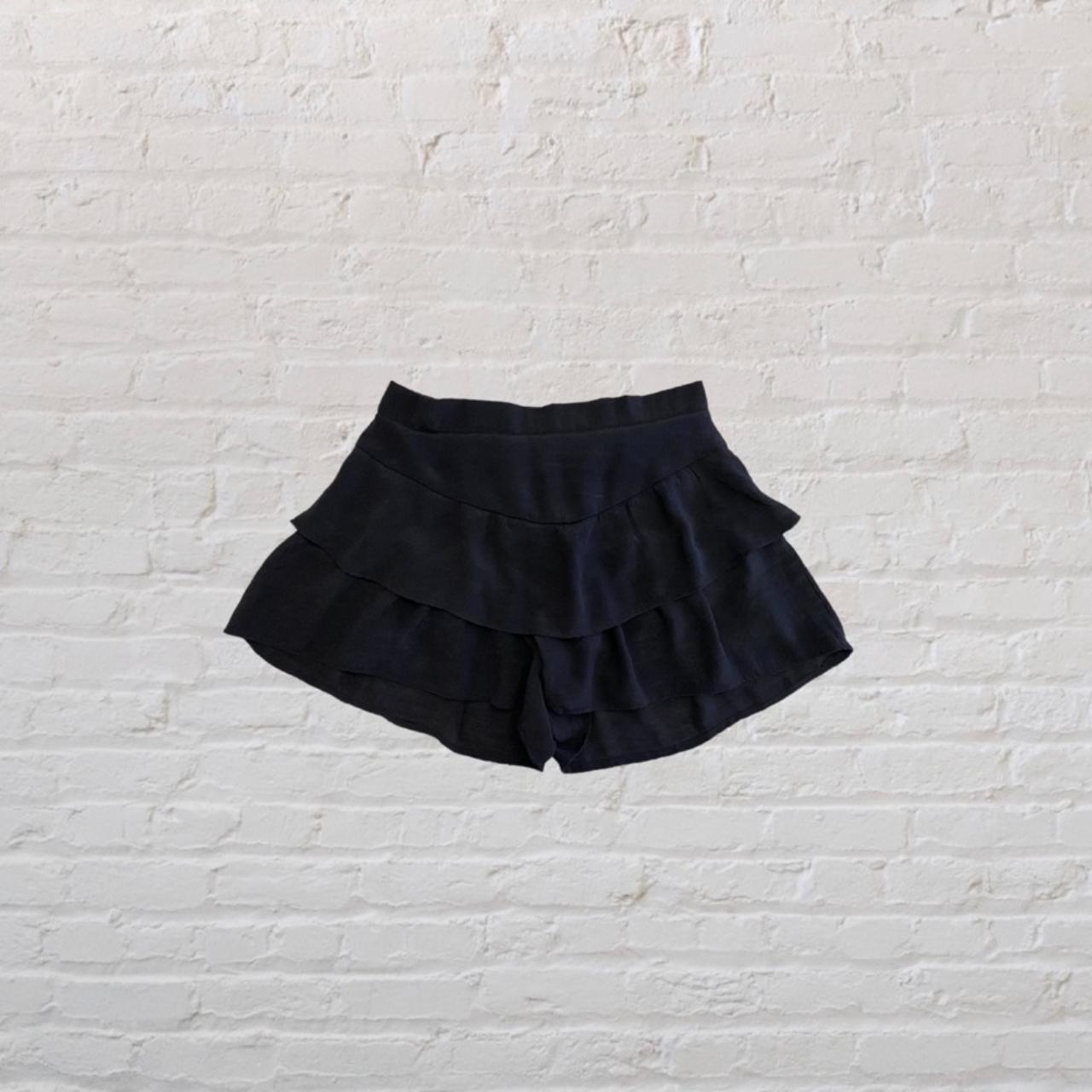 black ruffle skort super cute with elastic ruching... - Depop