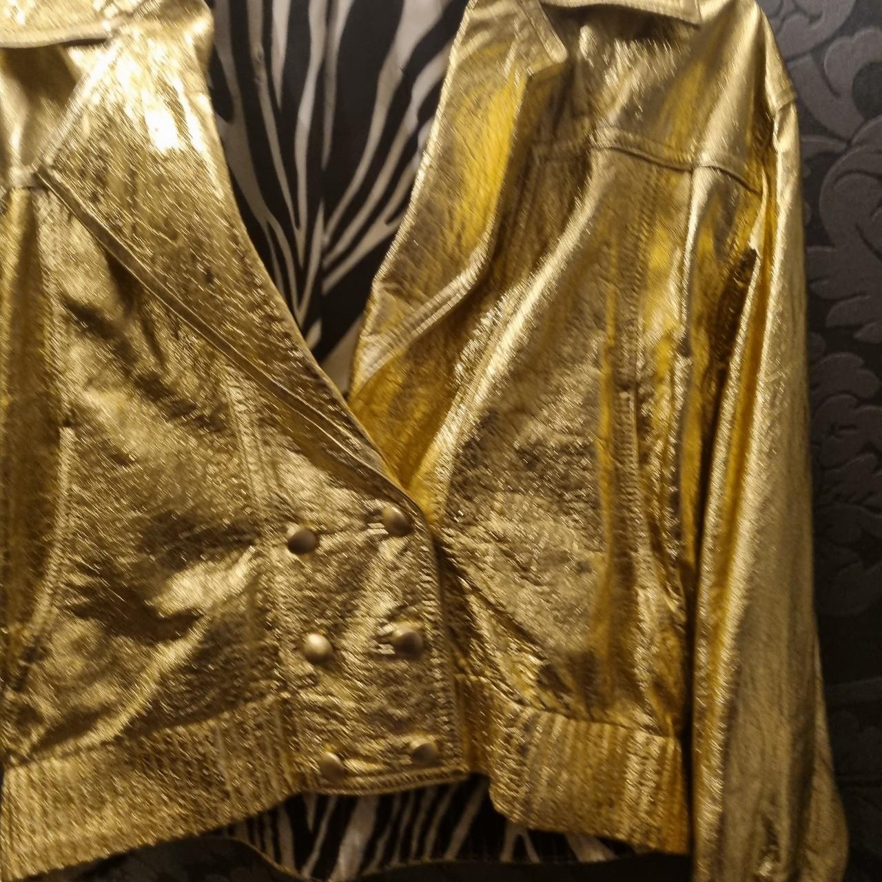 Gold retro leather jacket. Ideal for clubs. Worn... - Depop