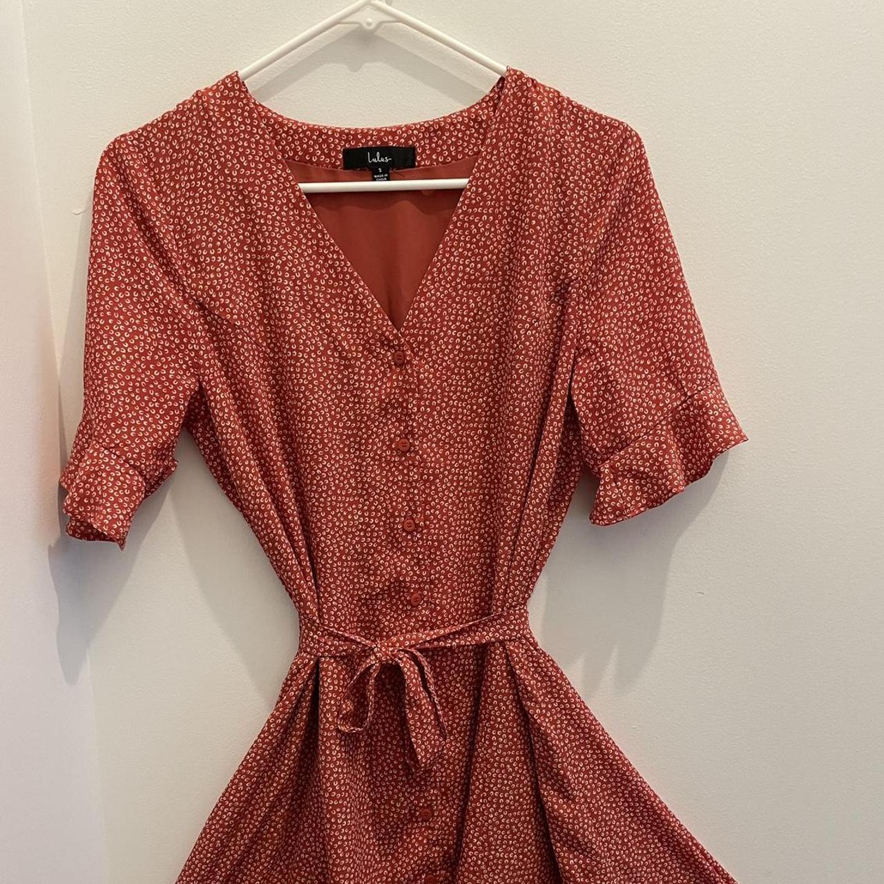 Lulu’s Castana Rust Red Print Button-Up... - Depop