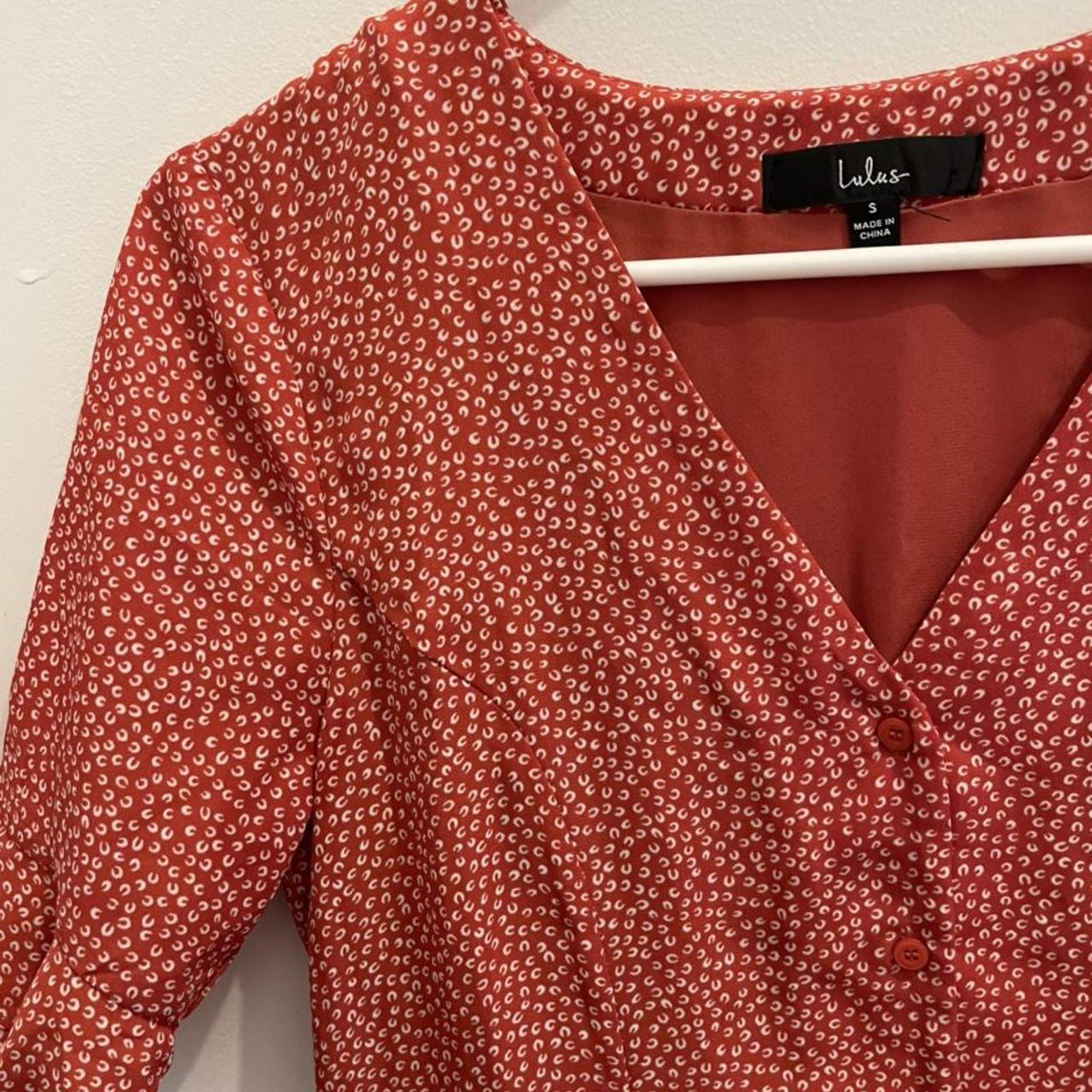 Lulu’s Castana Rust Red Print Button-Up... - Depop