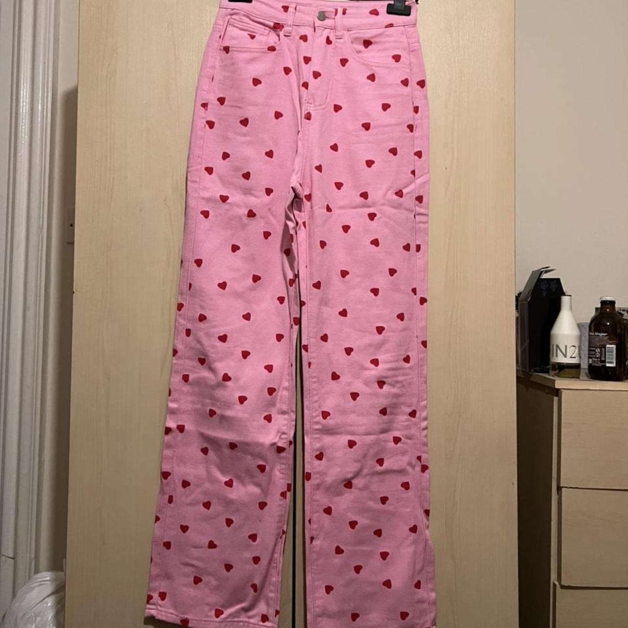 Pink love heart straight jeans BRAND NEW Ordered... - Depop