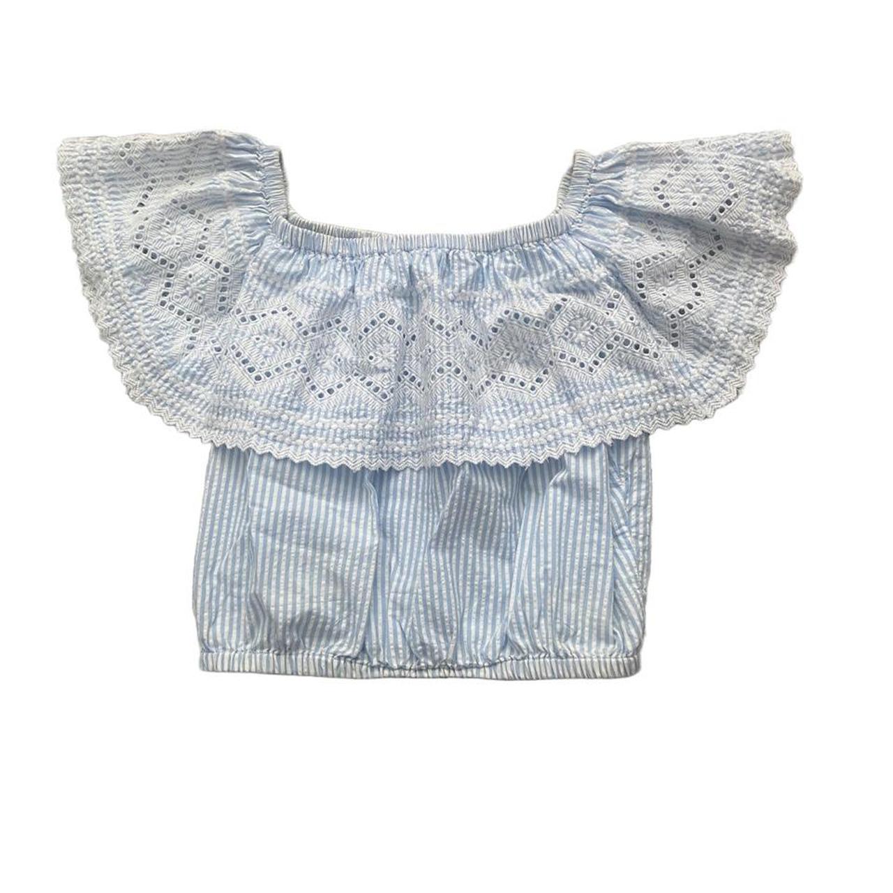 New Look Women's White and Blue Crop-top | Depop