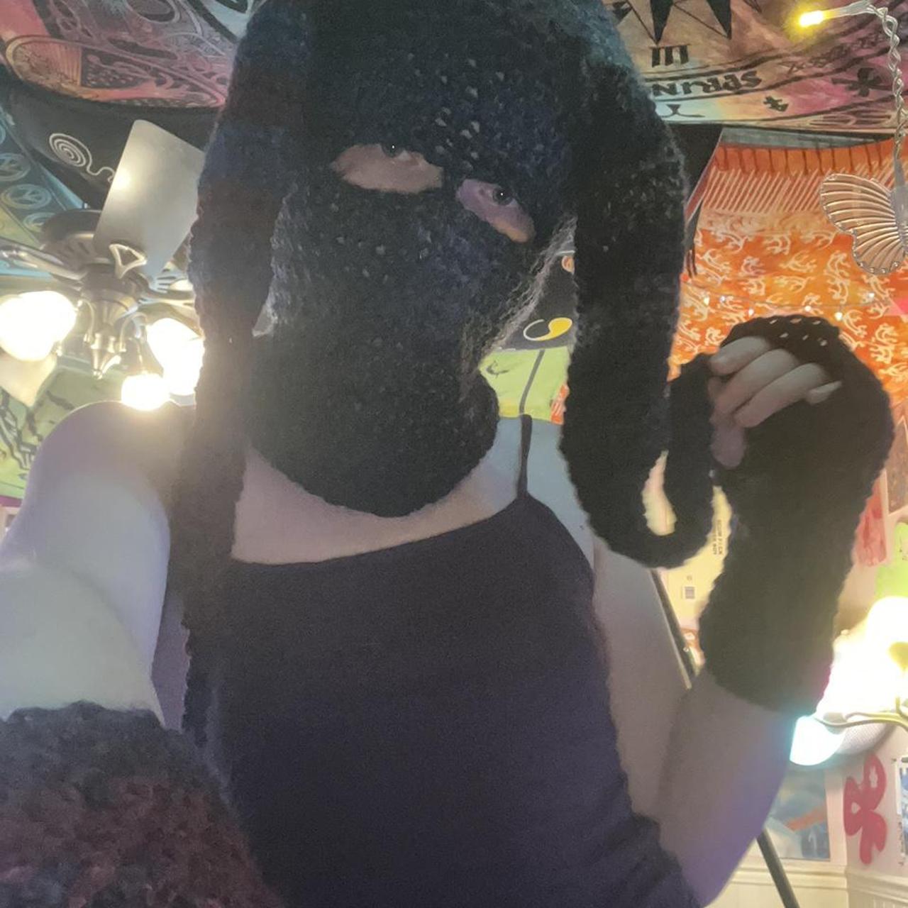 Crochet jester ski mask and matching gloves handmade... - Depop