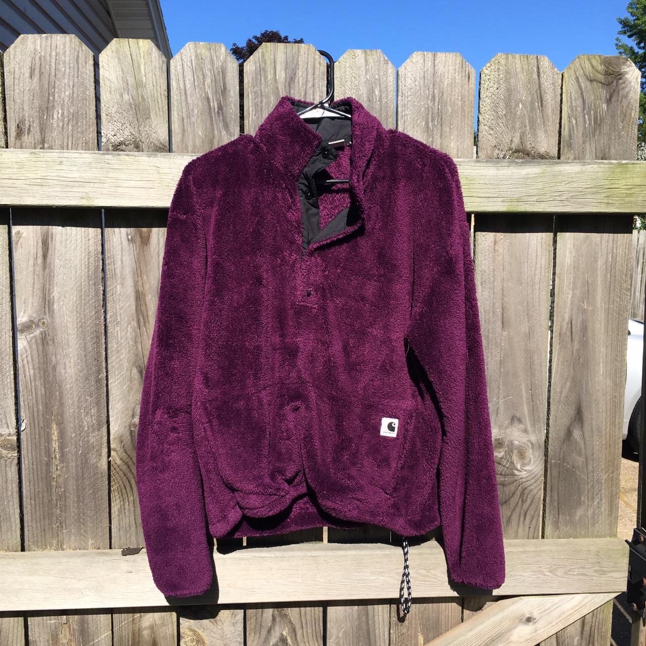 fuzzy purple carhartt wip pullover w/ buttons and... - Depop