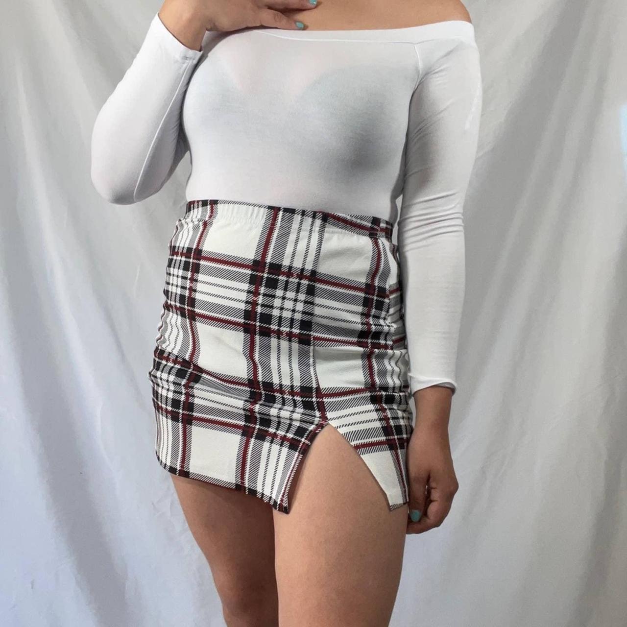 Plaid Red White And Black Mini Skirt With Front Depop