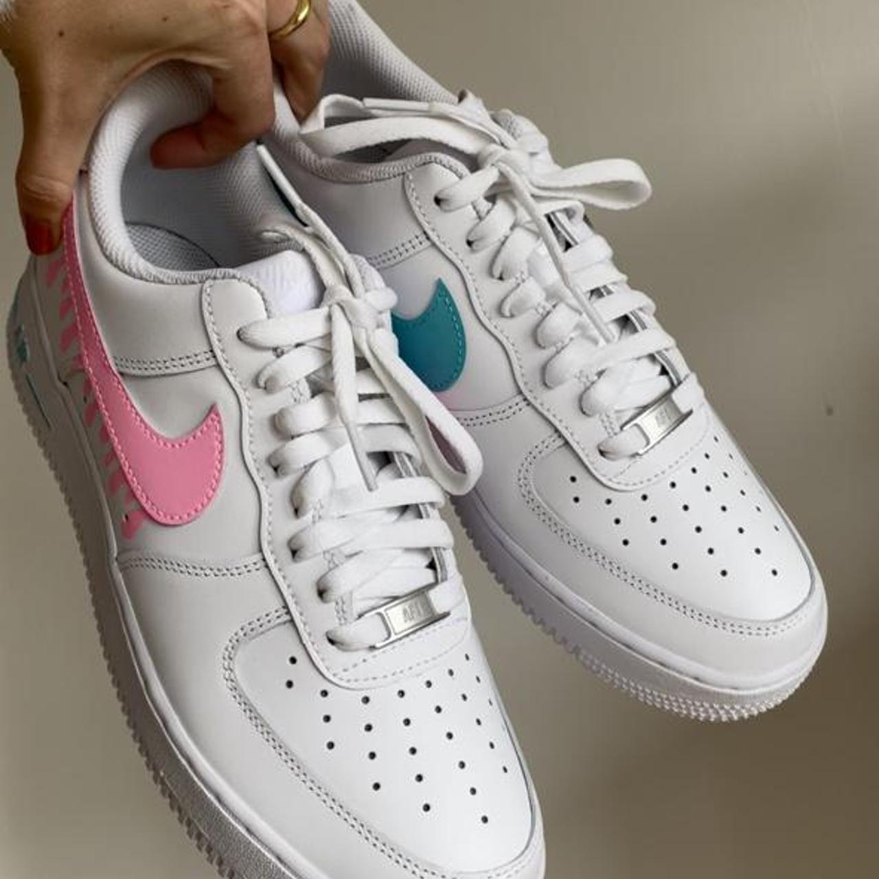 Custom Pink and Blue Drip Airforce 1s 💧💕 Can be done... - Depop