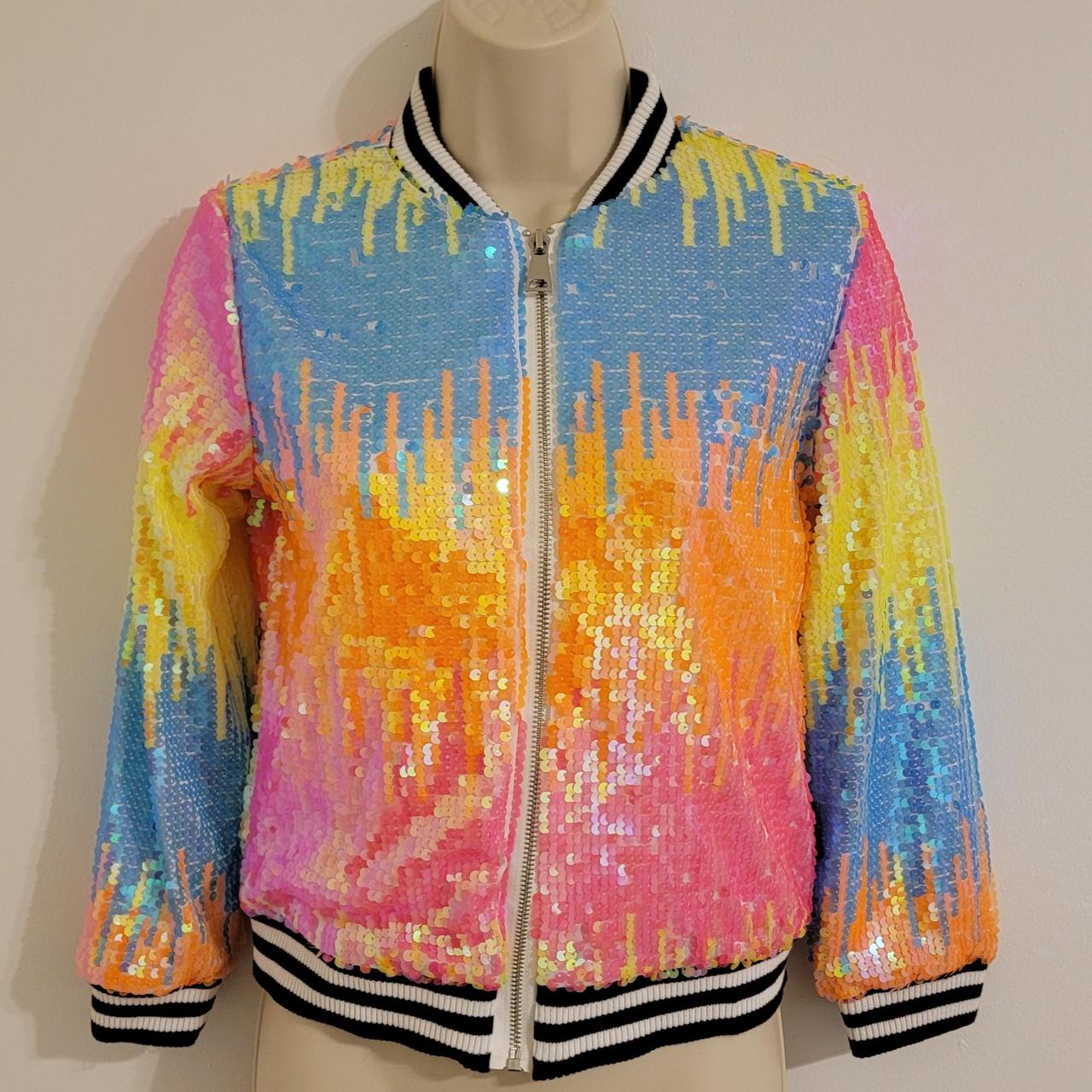 JoJo's Closet Jojo Siwa Neon Rainbow Sequin Jacket G... - Depop