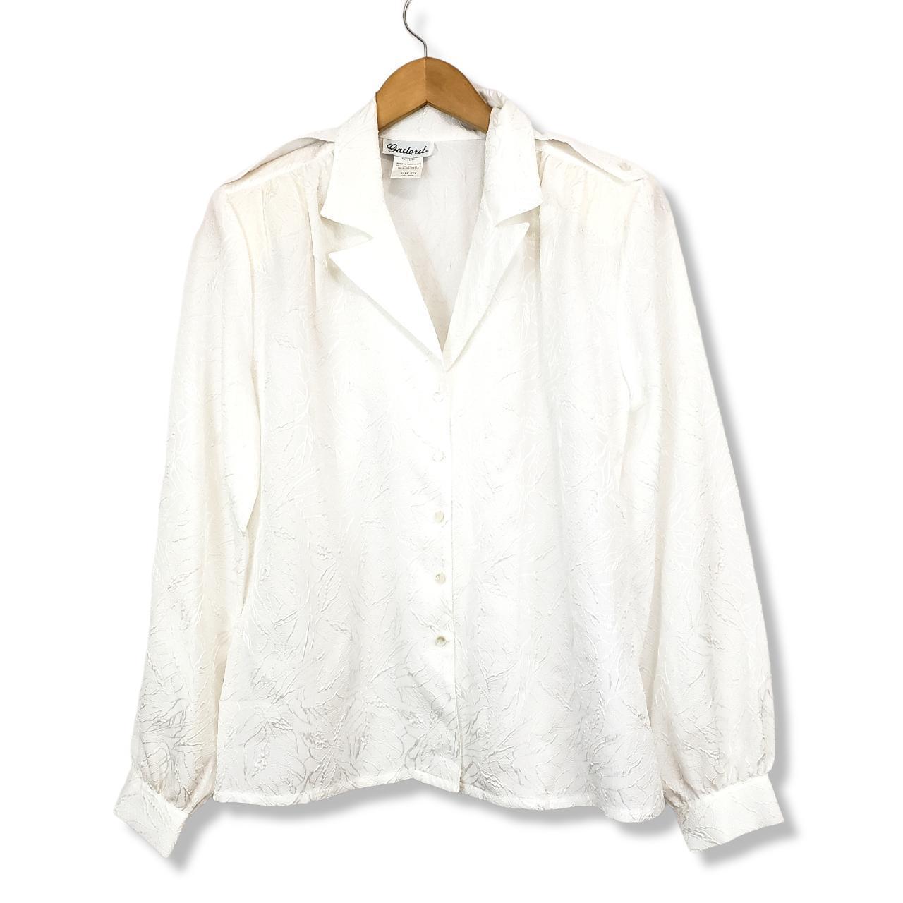 Vintage Ivory white button up blouse by Gailord with... - Depop