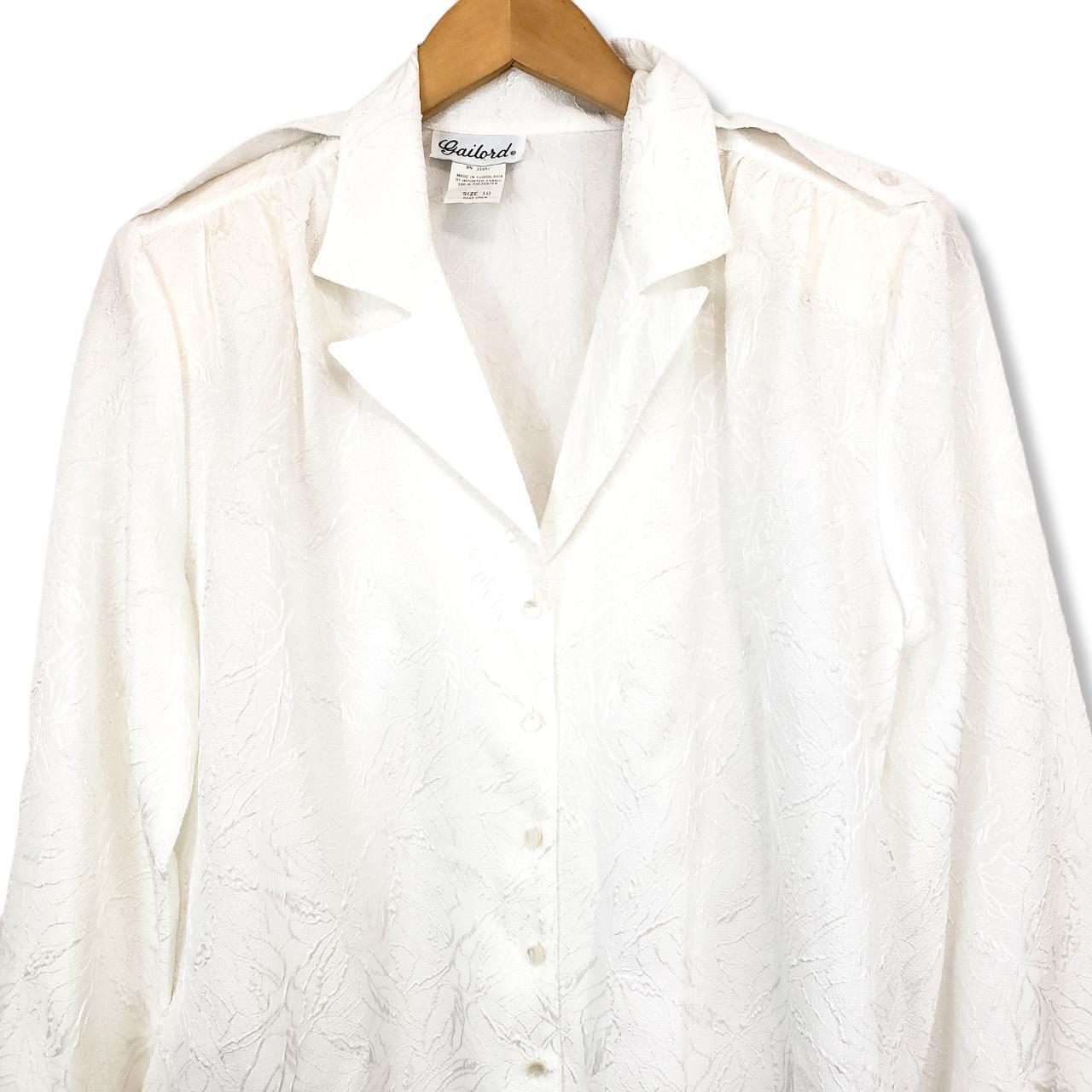 Vintage Ivory white button up blouse by Gailord with... - Depop