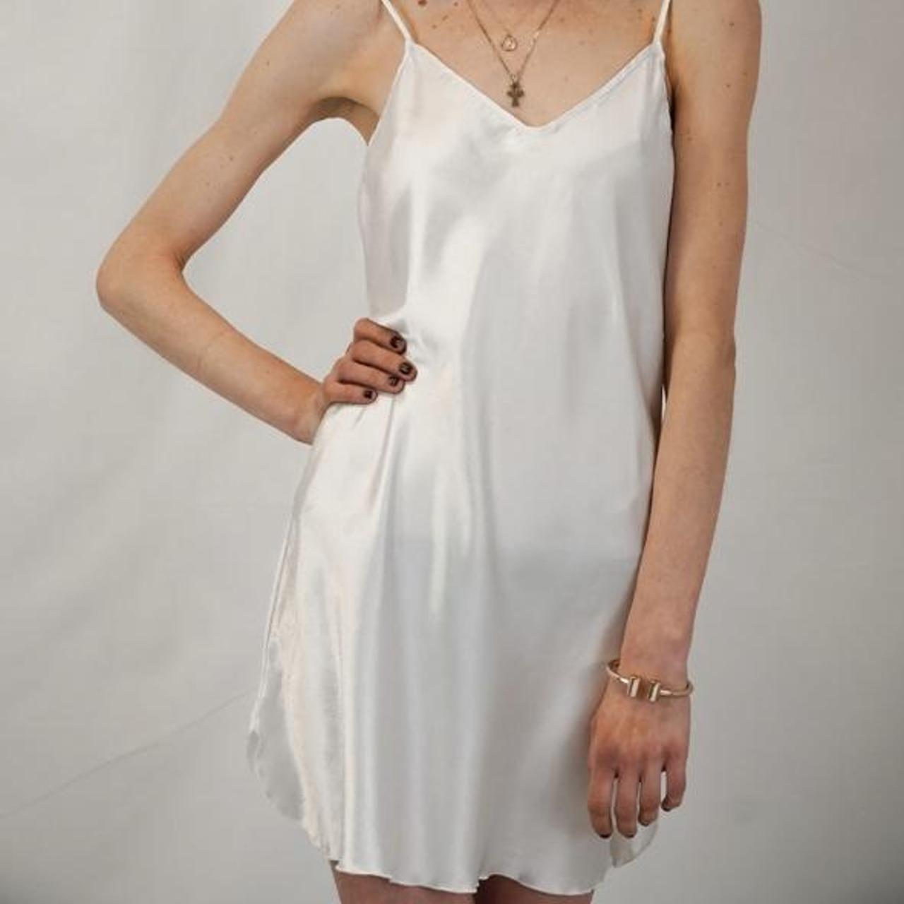 Vintage White Satin Slip Dress Size S - Mini, white... - Depop