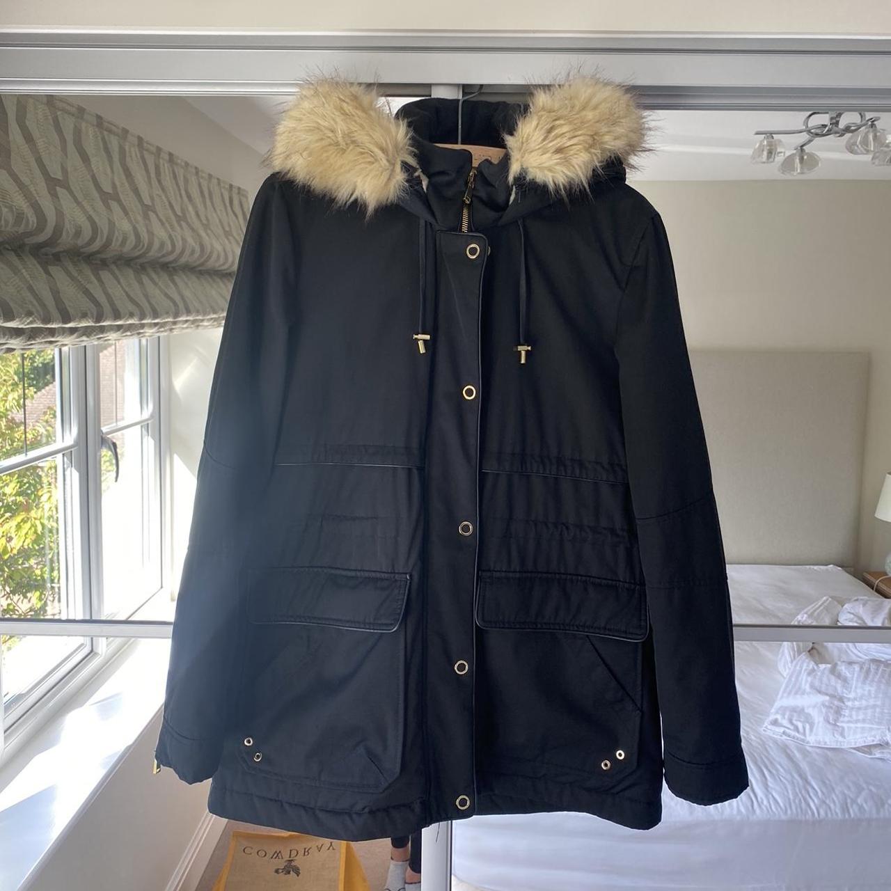 Zara Black Parker Jacket with Fur Hood Size... - Depop