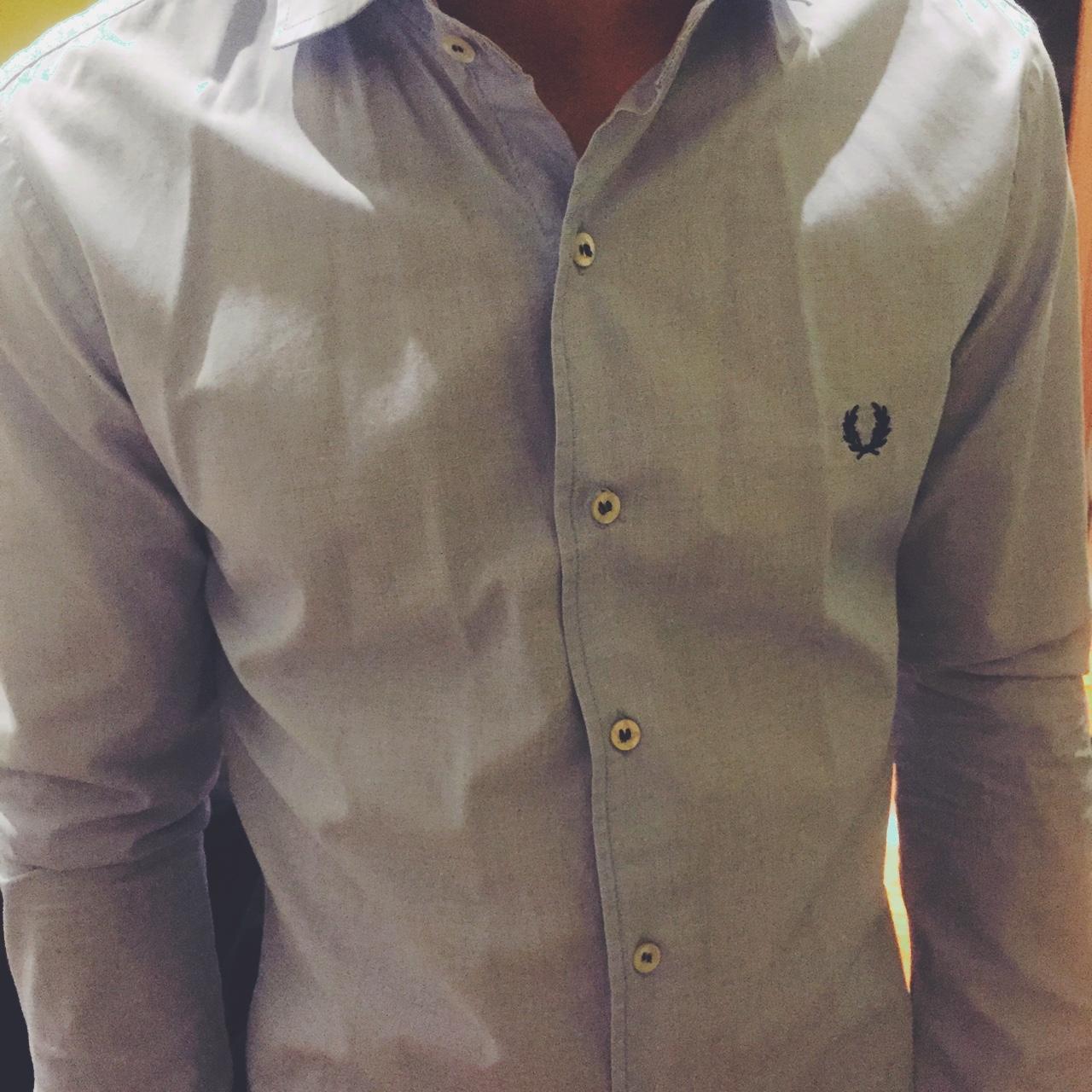 Camicia Fred Perry celeste modello slim fit taglia m... - Depop