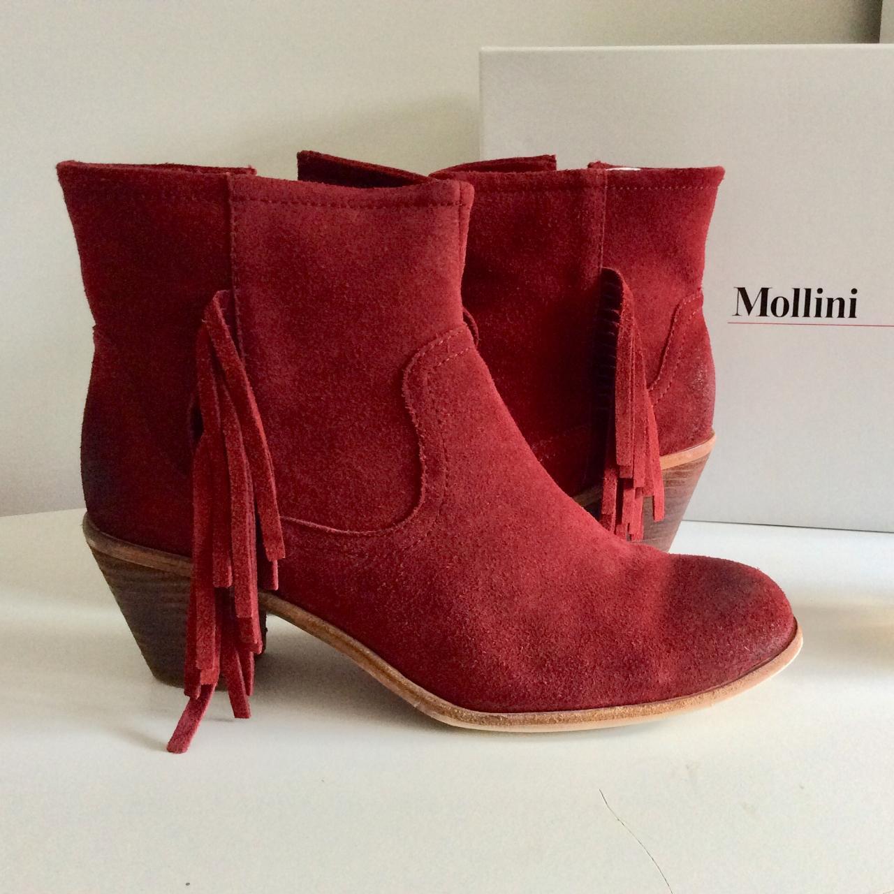 Mollini Burgundy Red Suede Leather Fringe Ankle... - Depop