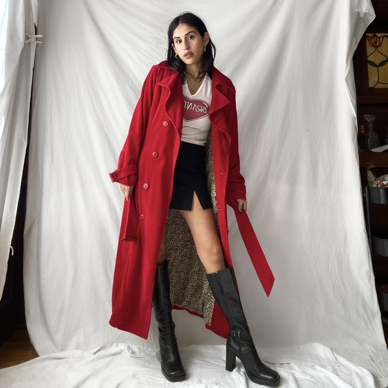 VINTAGE RED CORDUROY DUSTER COAT BY NEWPORT NEWS //... - Depop