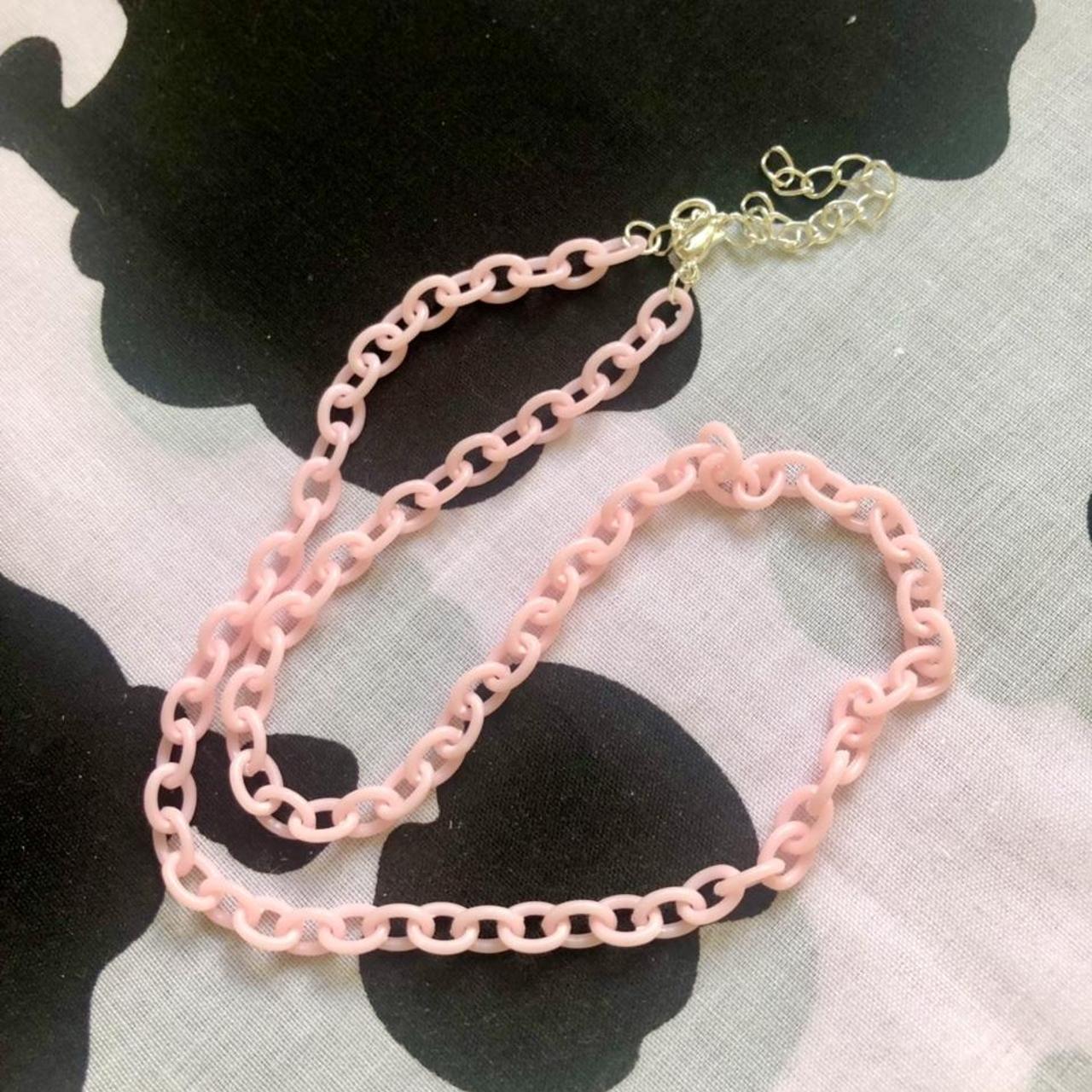 Pink Plastic Chain Link Necklace for Individual... - Depop
