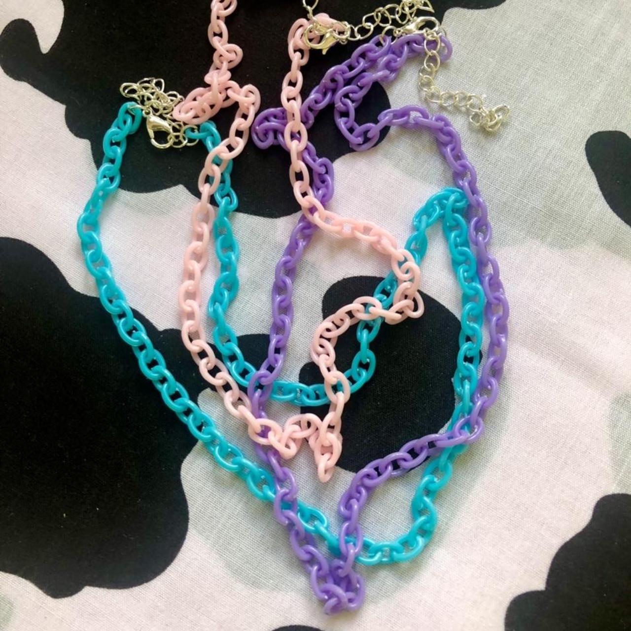 Pink Plastic Chain Link Necklace for Individual... - Depop