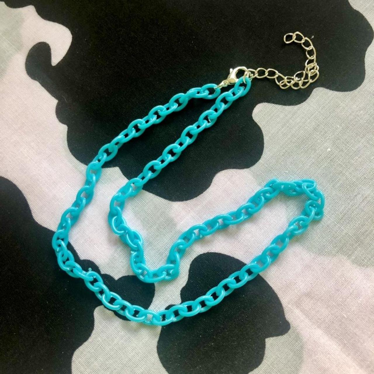 Blue Plastic Chain Link Necklace for Individual... - Depop