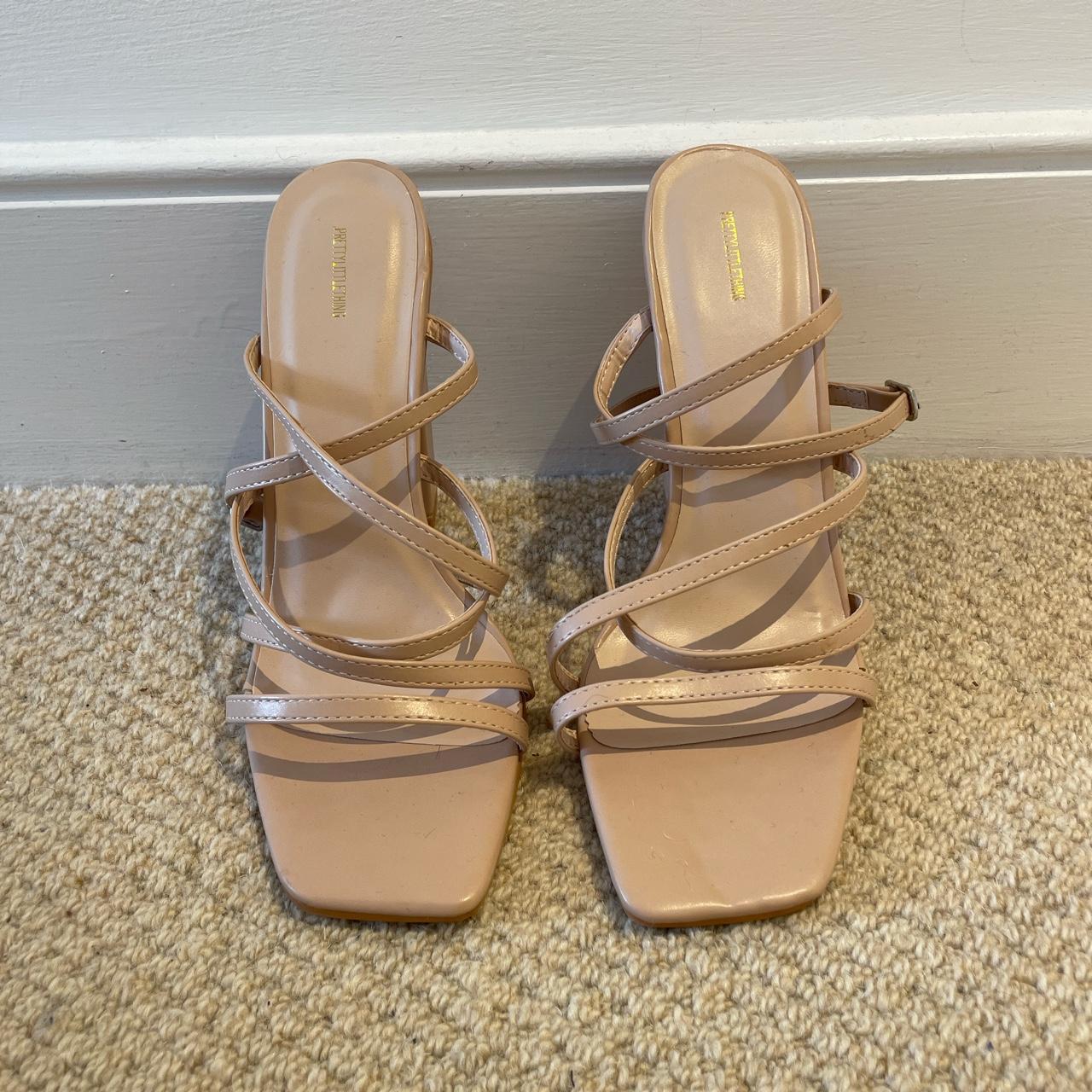 PRETTY LITTLE THING NUDE BLOCK HEELS SQUARE... - Depop