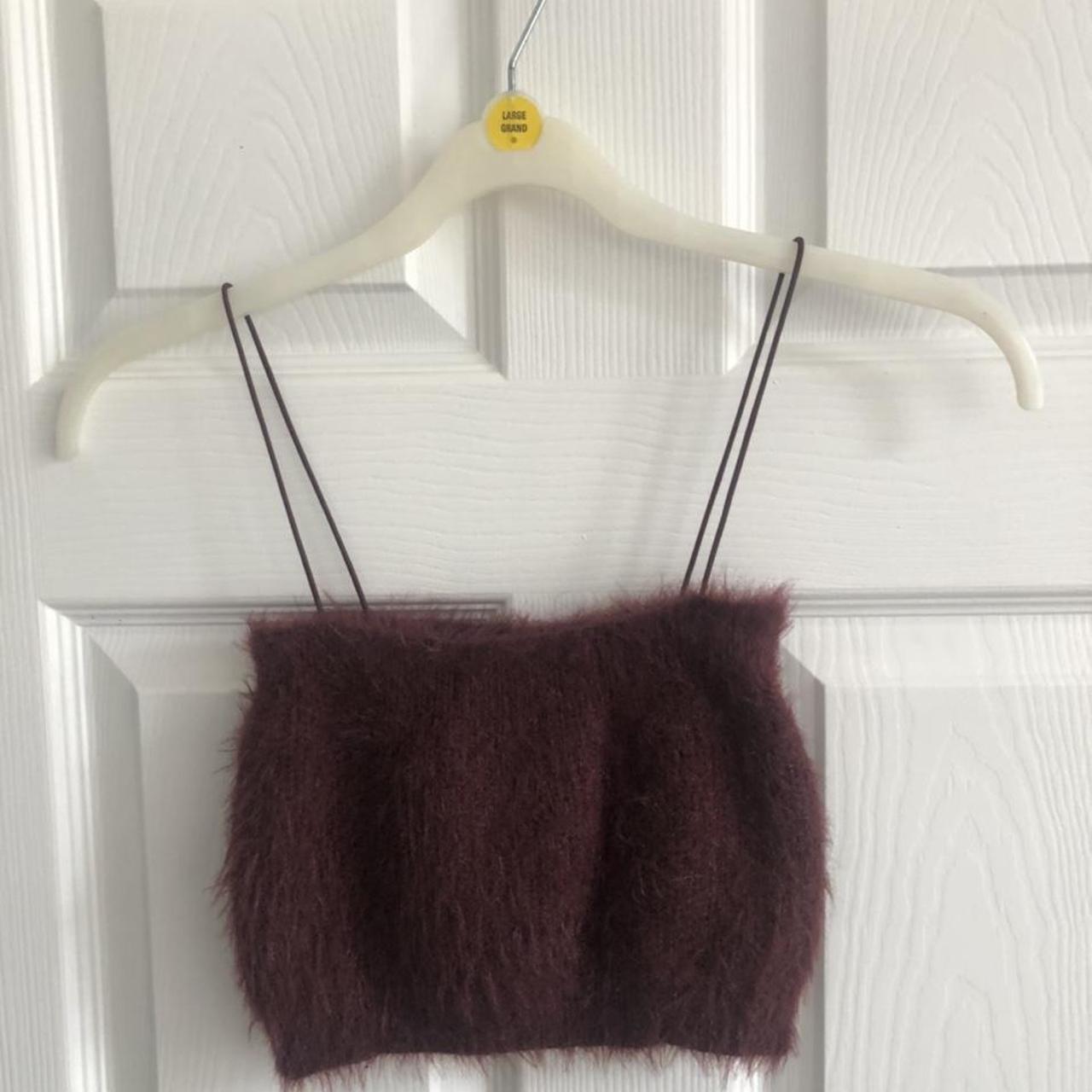 Zara fluffy tube top with straps in Burgundy... - Depop